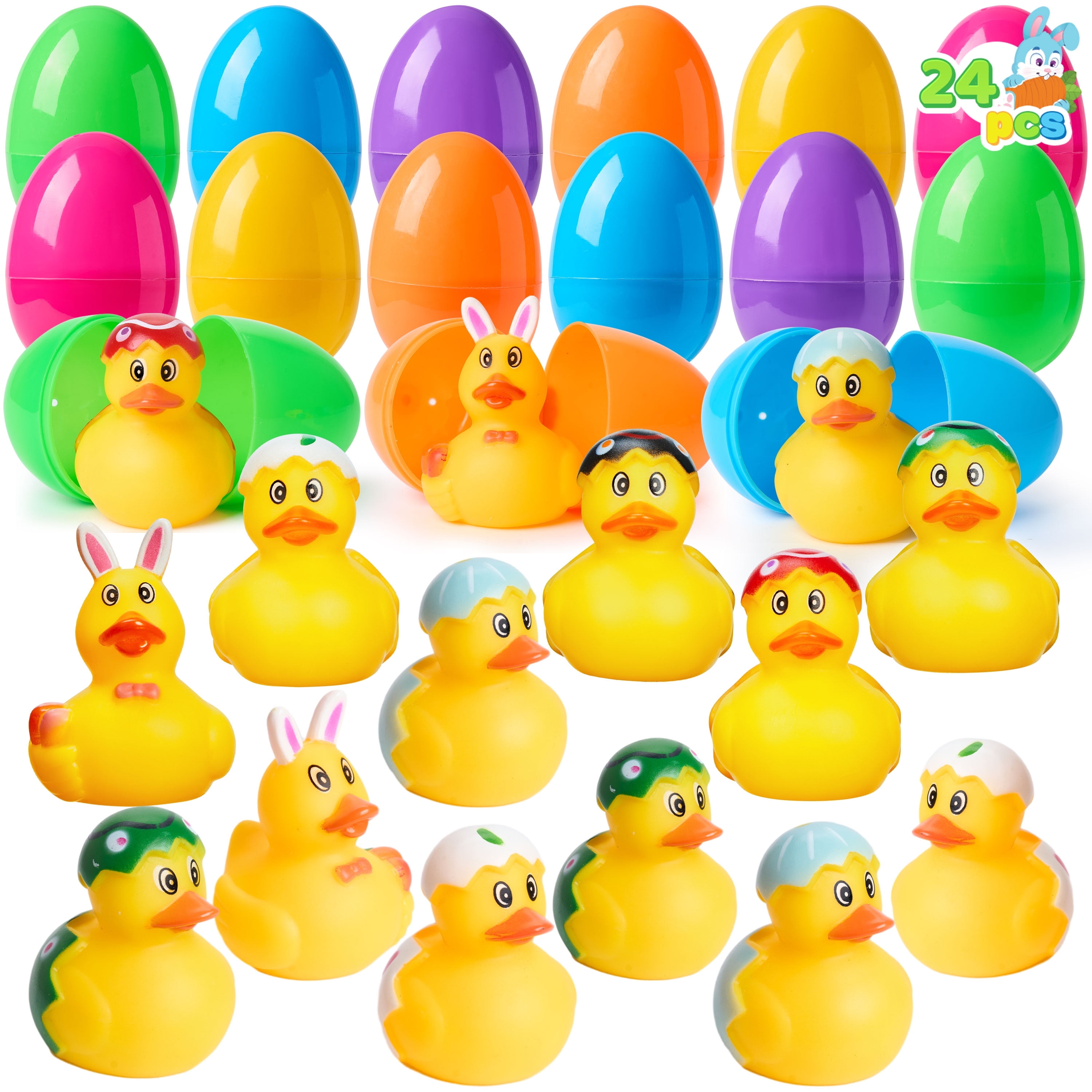 Joyfy 24 Pcs Prefilled Easter Eggs with Rubber Duck,Colorful Easter ...