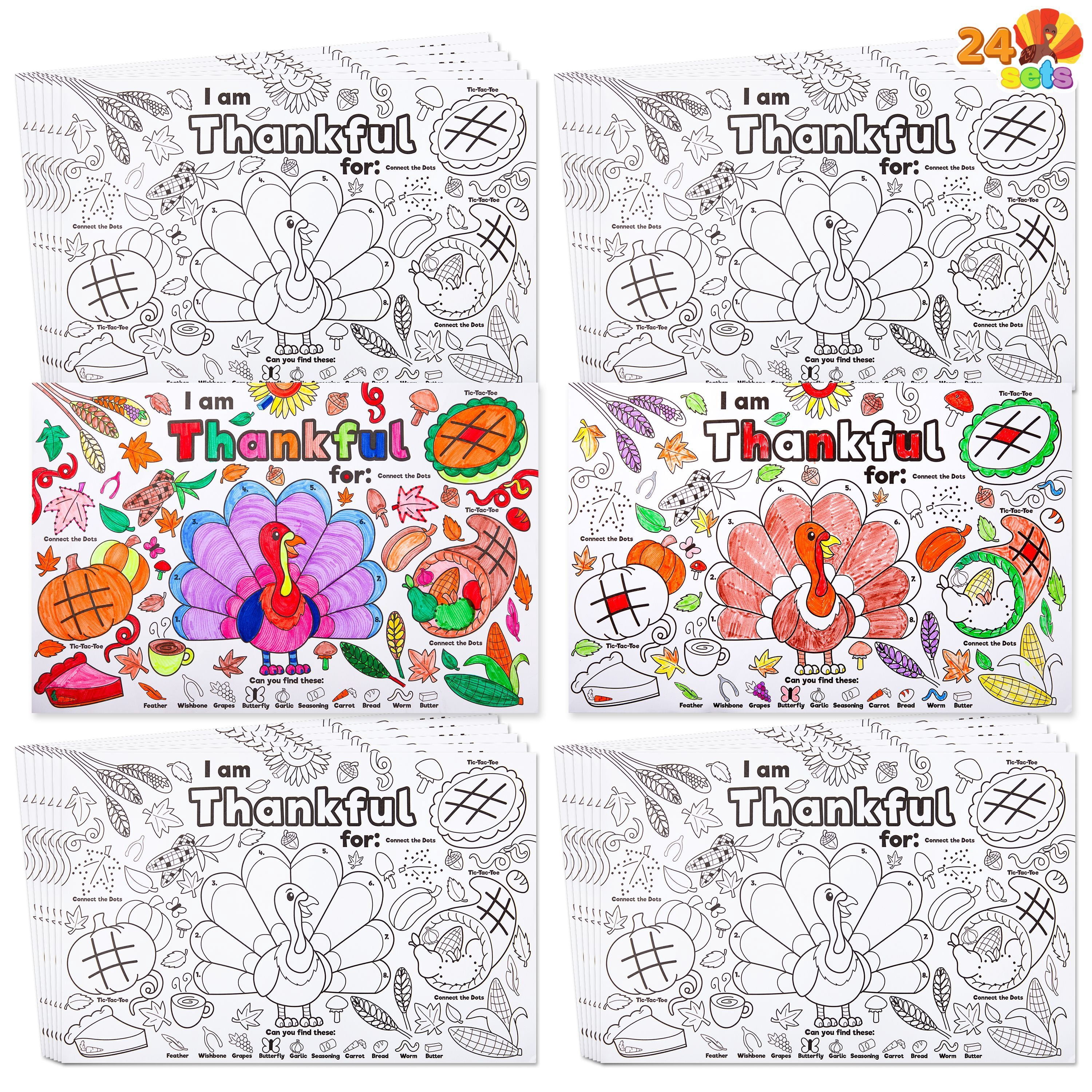 Joyfy 24 Pcs Thanksgiving Coloring Placemats, Thanksgiving Turkey ...