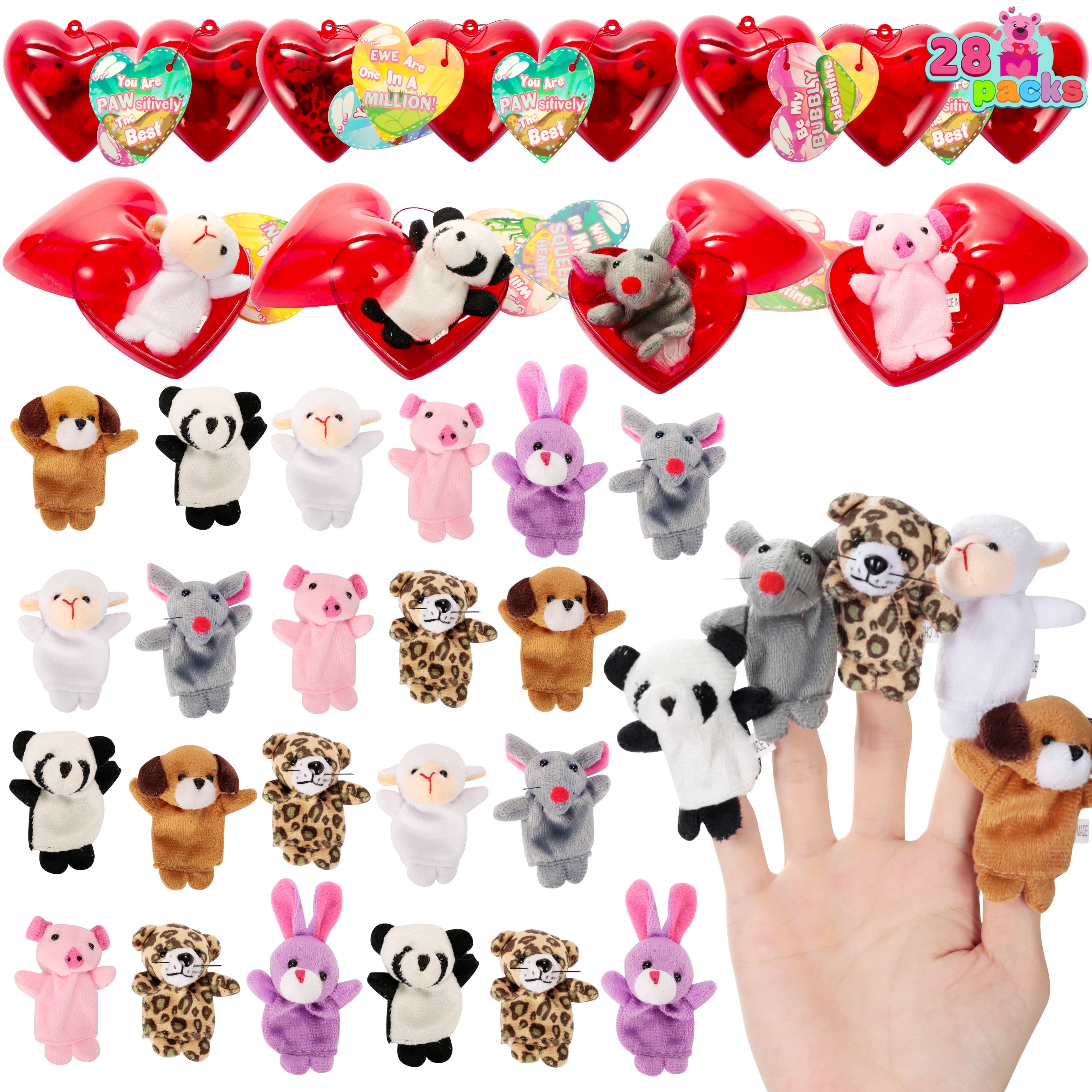 Joyfy 28-Pack Valentine's Day Pre-Assembled Hearts with Plush Animal ...