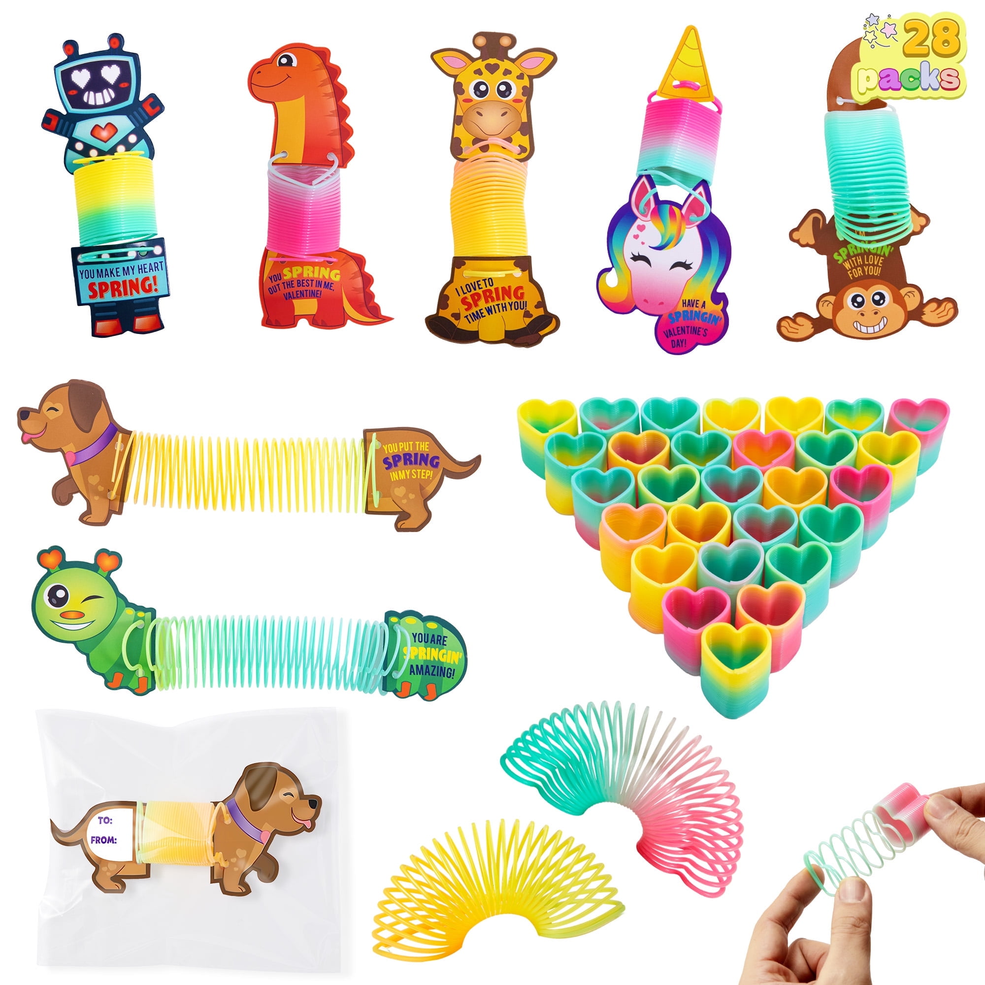 SYNCFUN 28 Packs Valentine's Day Cards with Rainbow Springs Fidget Toys ...