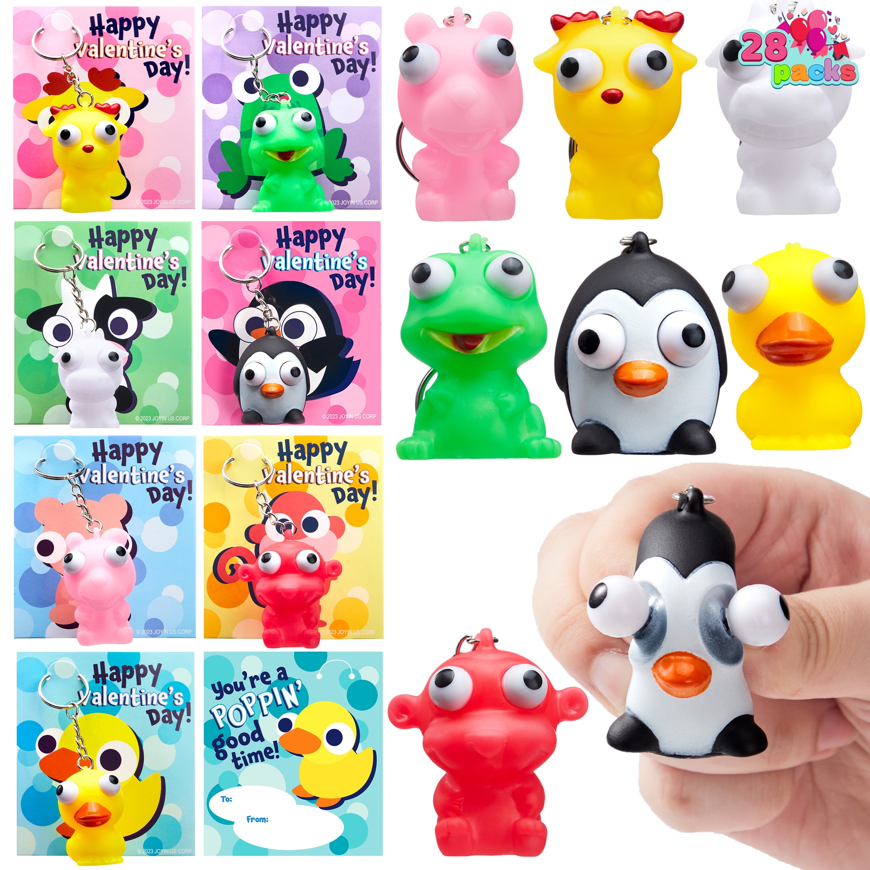 Joyfy 28 Packs Valentine's Day Gift Card with Unzip Popping Eyes Animal ...