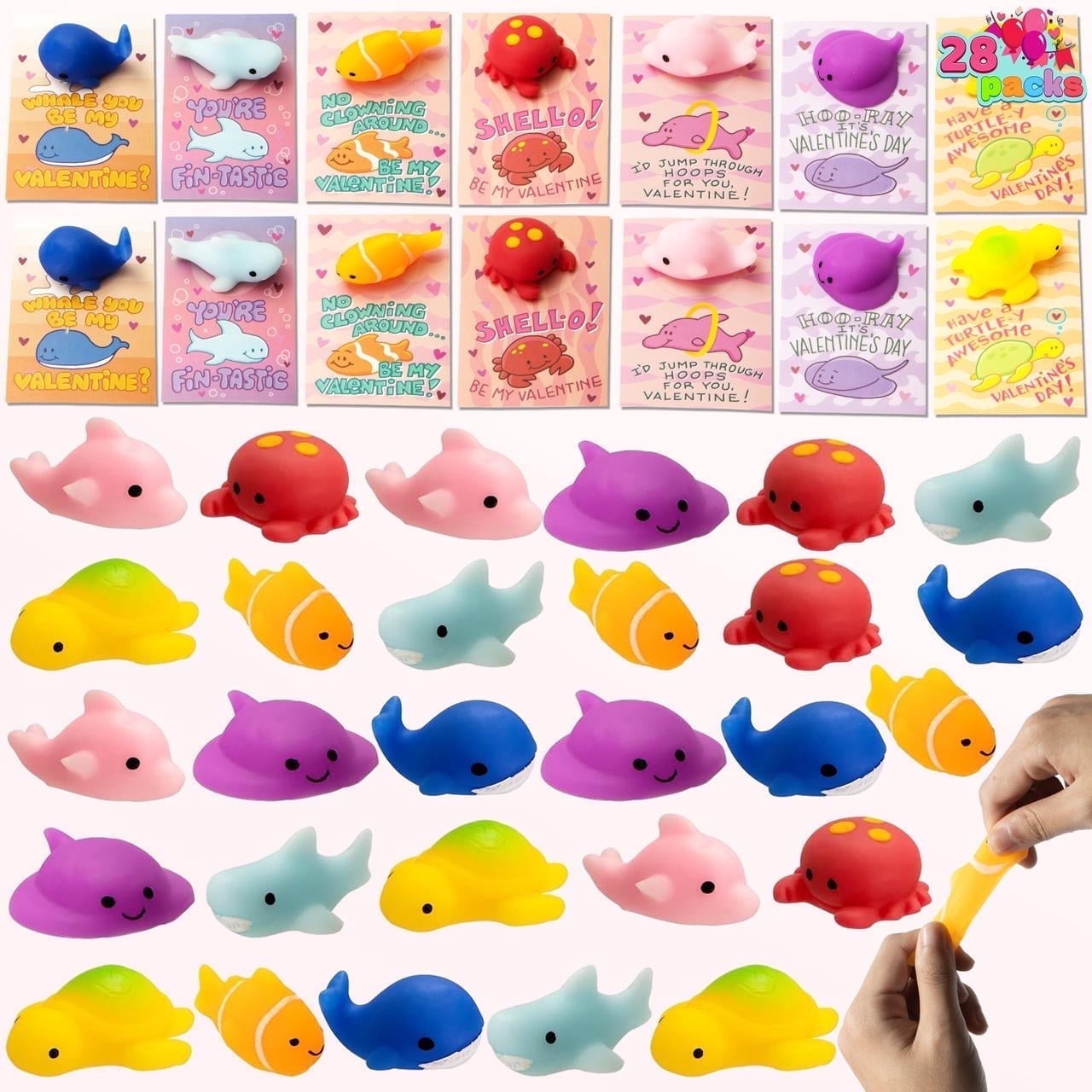 SYNCFUN 56 Pcs Valentines Cards & Mochi Squishy Toys Set for Kids ...