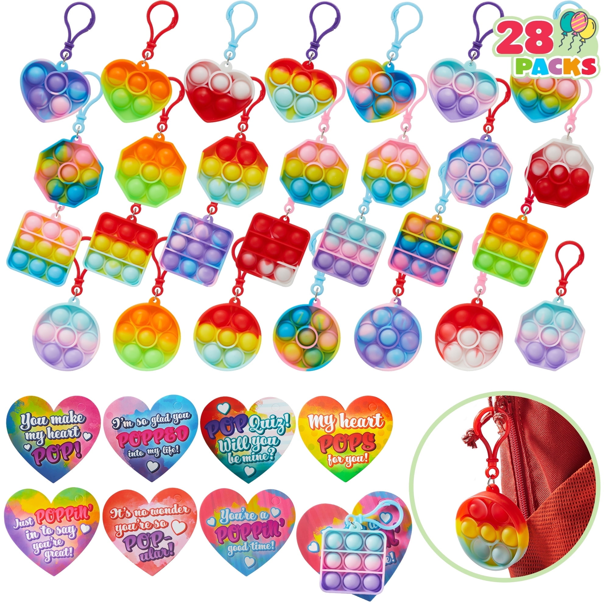 SYNCFUN 28 Packs Valentines Day Gifts with Pop Bubble Key Chains Fidget ...
