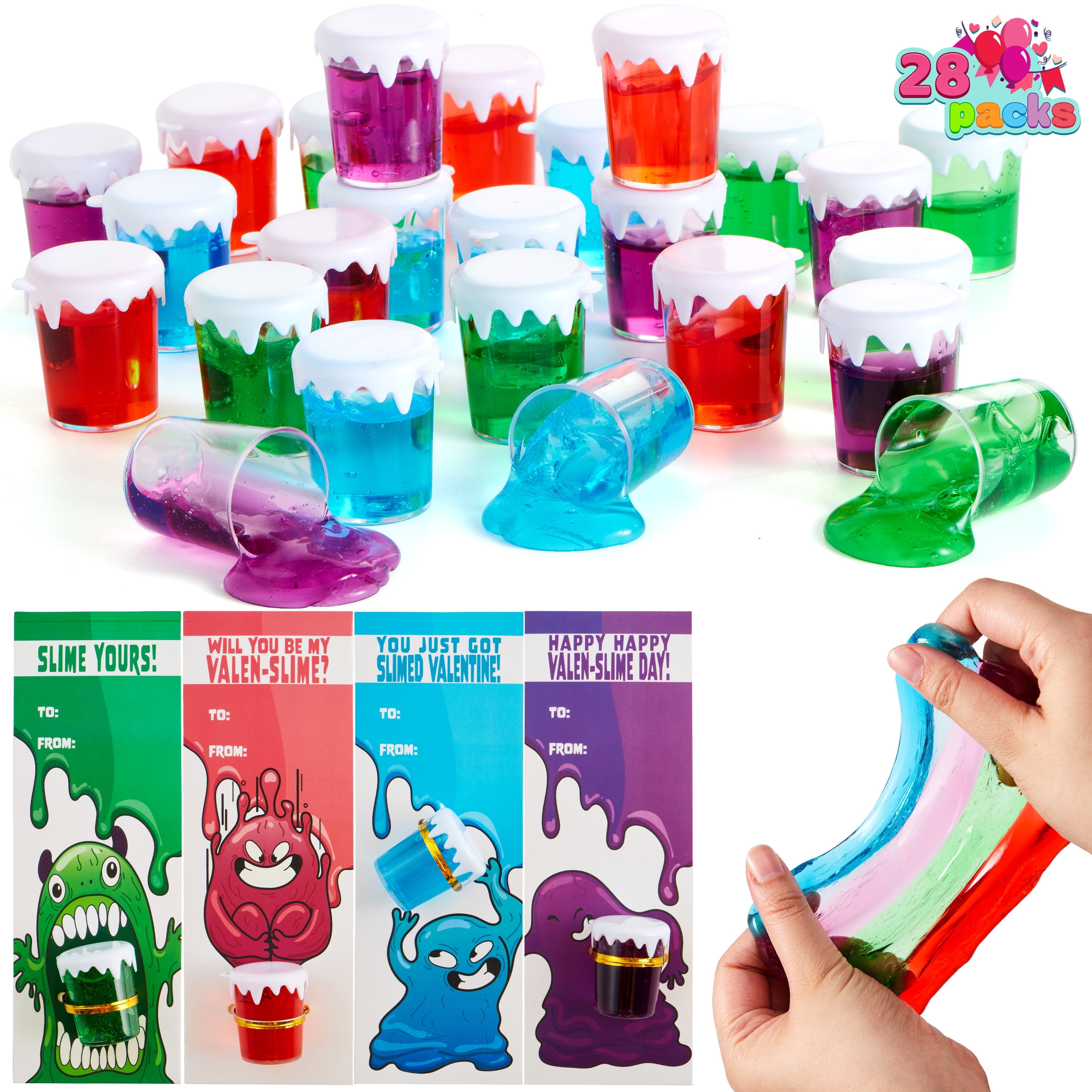 Syncfun 28 PCS Kids Valentines Day Cards with Slime, Stress Relief ...