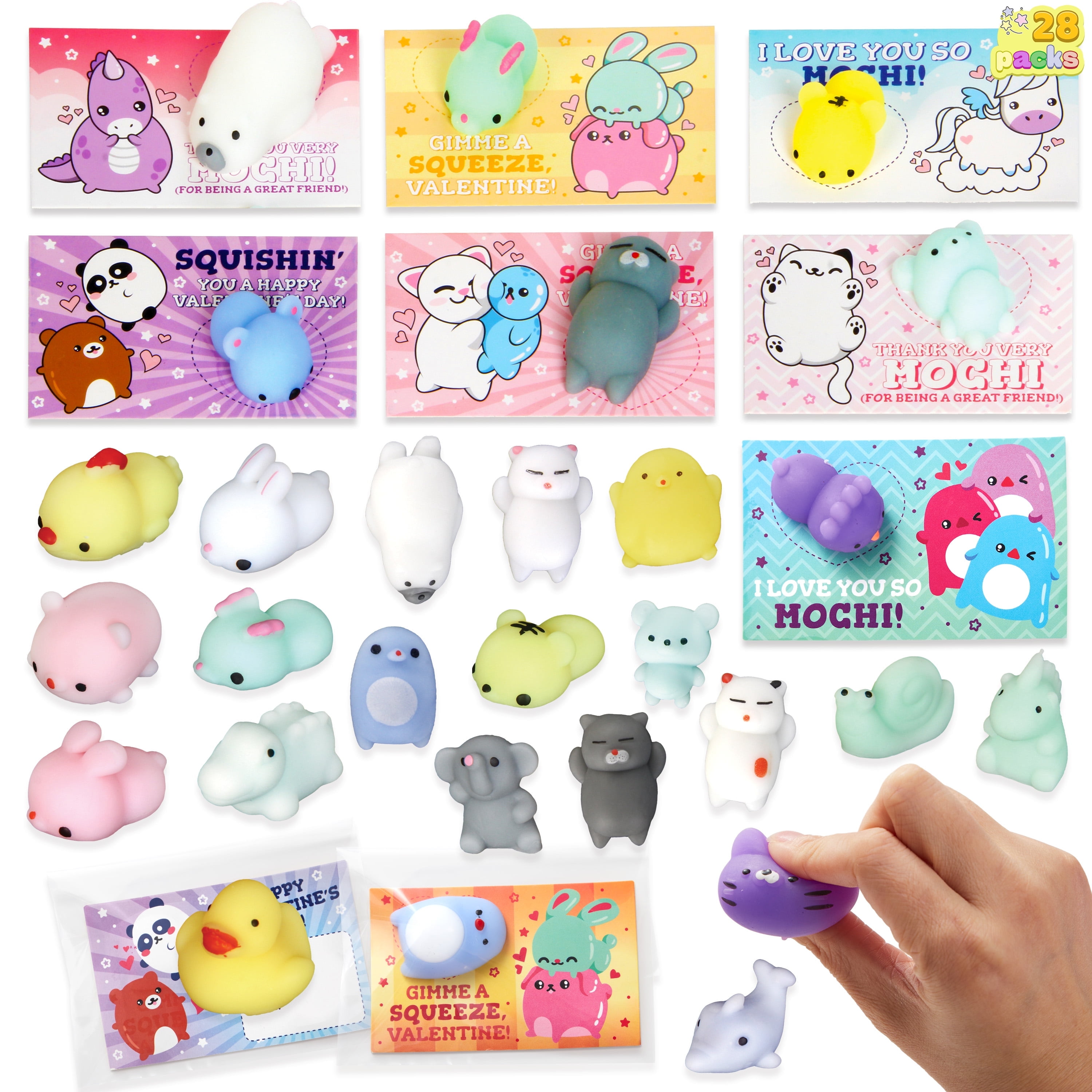 SYNCFUN 28 Packs Valentines Day Cards with Mochi Squishies, Cute Animal ...