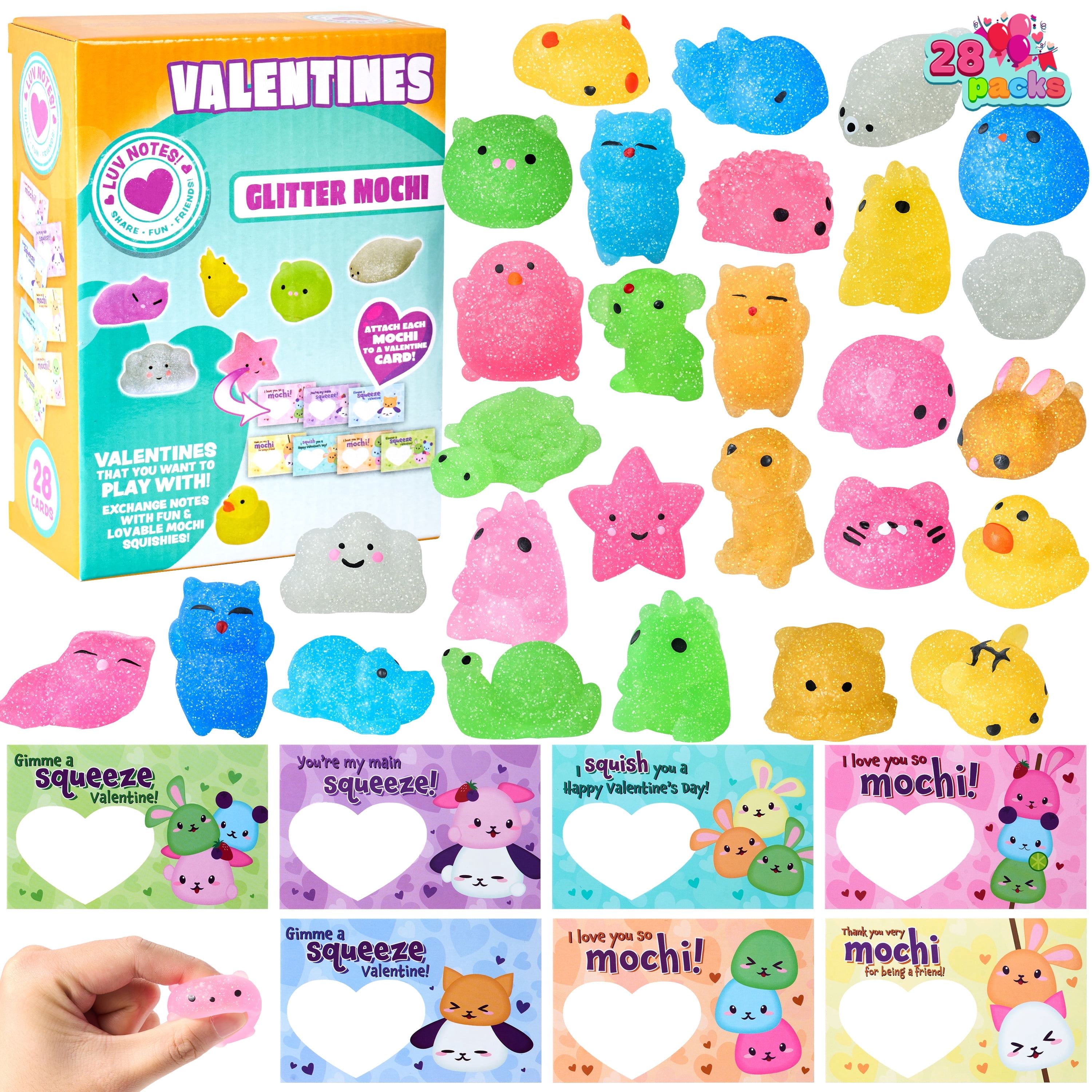 Joyfy 28 Pack Valentines Day Cards with Squishy Toys for Kids - Walmart.com