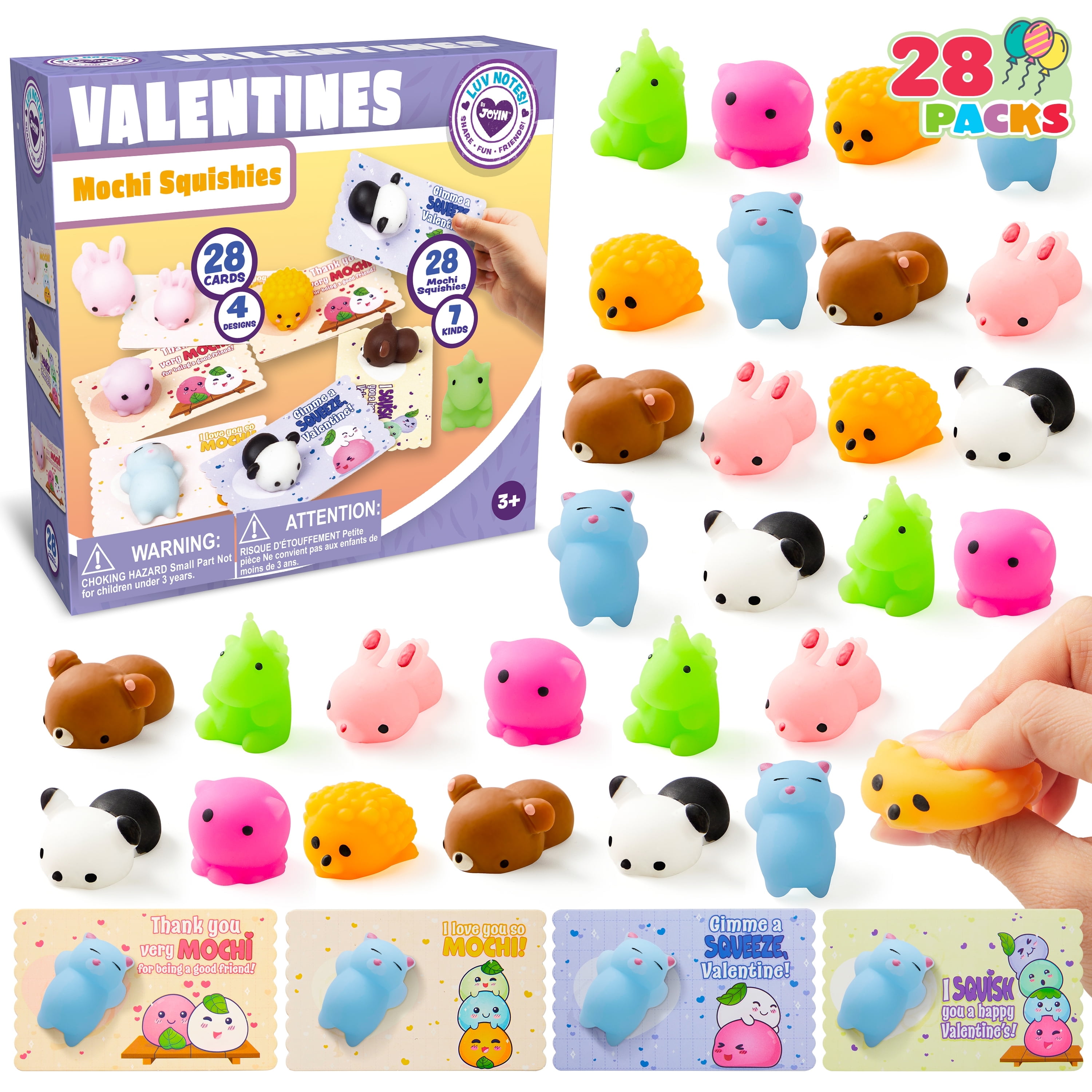 SYNCFUN 28 Packs Mini Squishy Toys & Valentines Day Cards Set, Stress ...