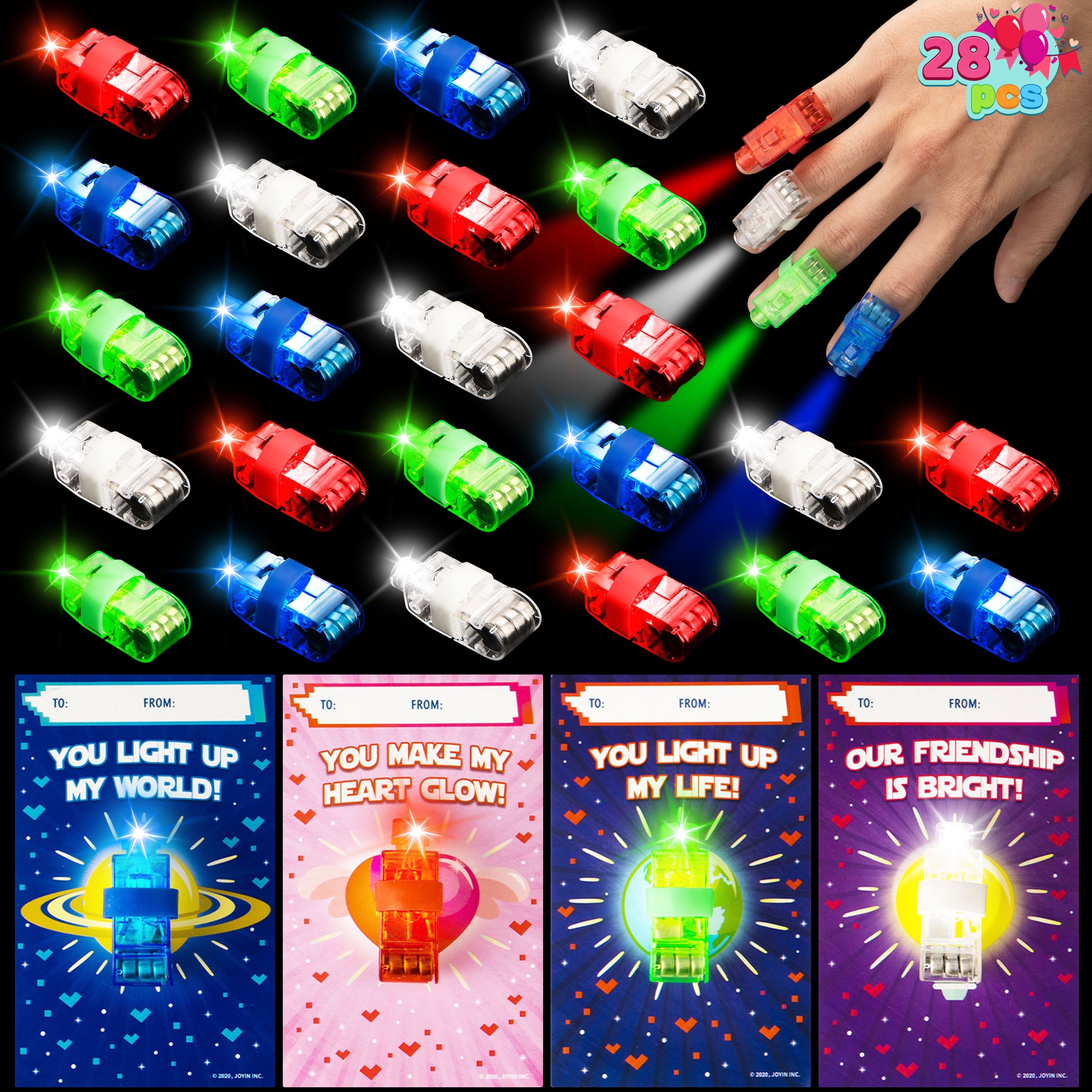 Syncfun 28 Packs Valentines Day Gift Cards with LED Lights, Glow in the ...