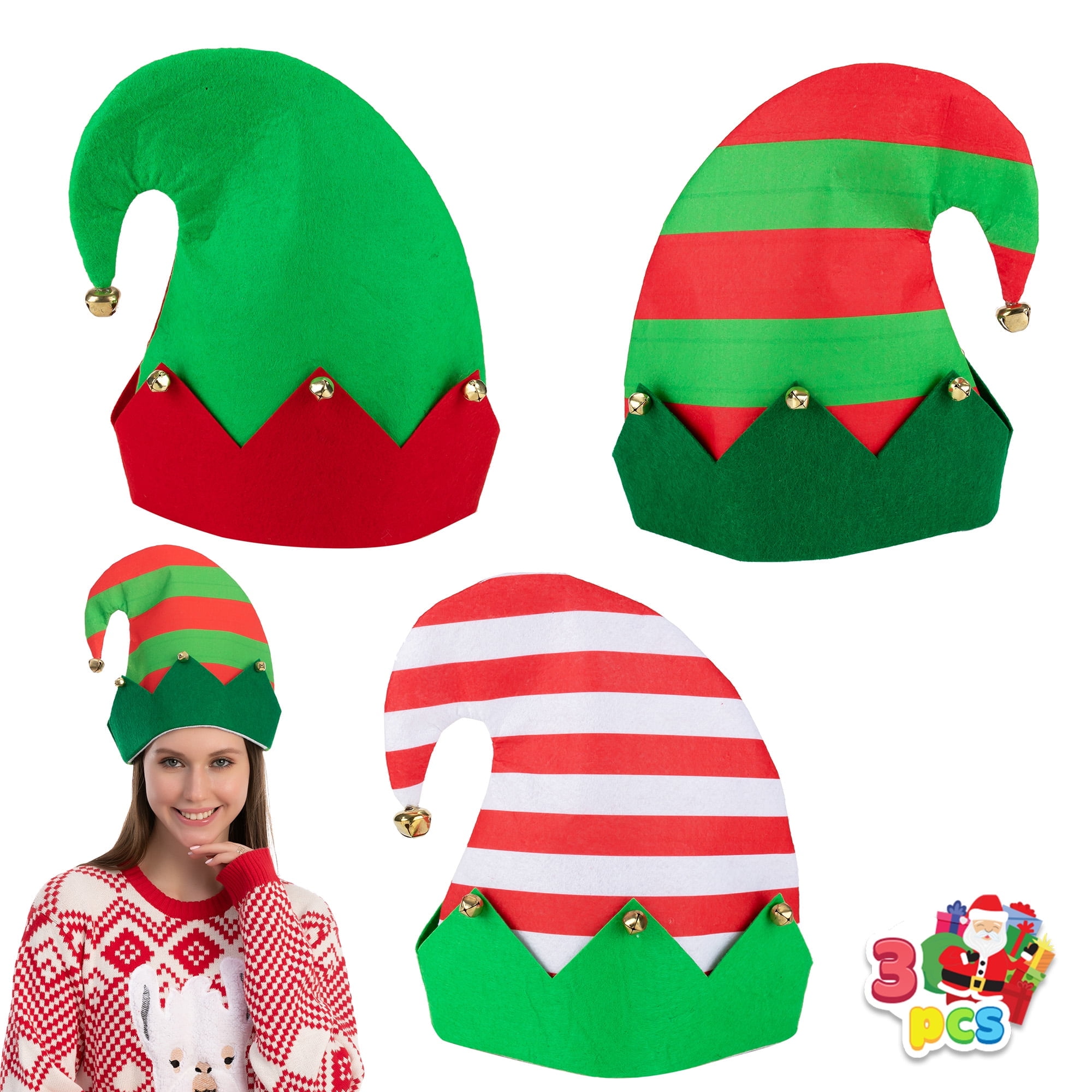 Joyfy 3 Pack Christmas Hats,Elf Felt Hats for Adults Funny Hats for ...