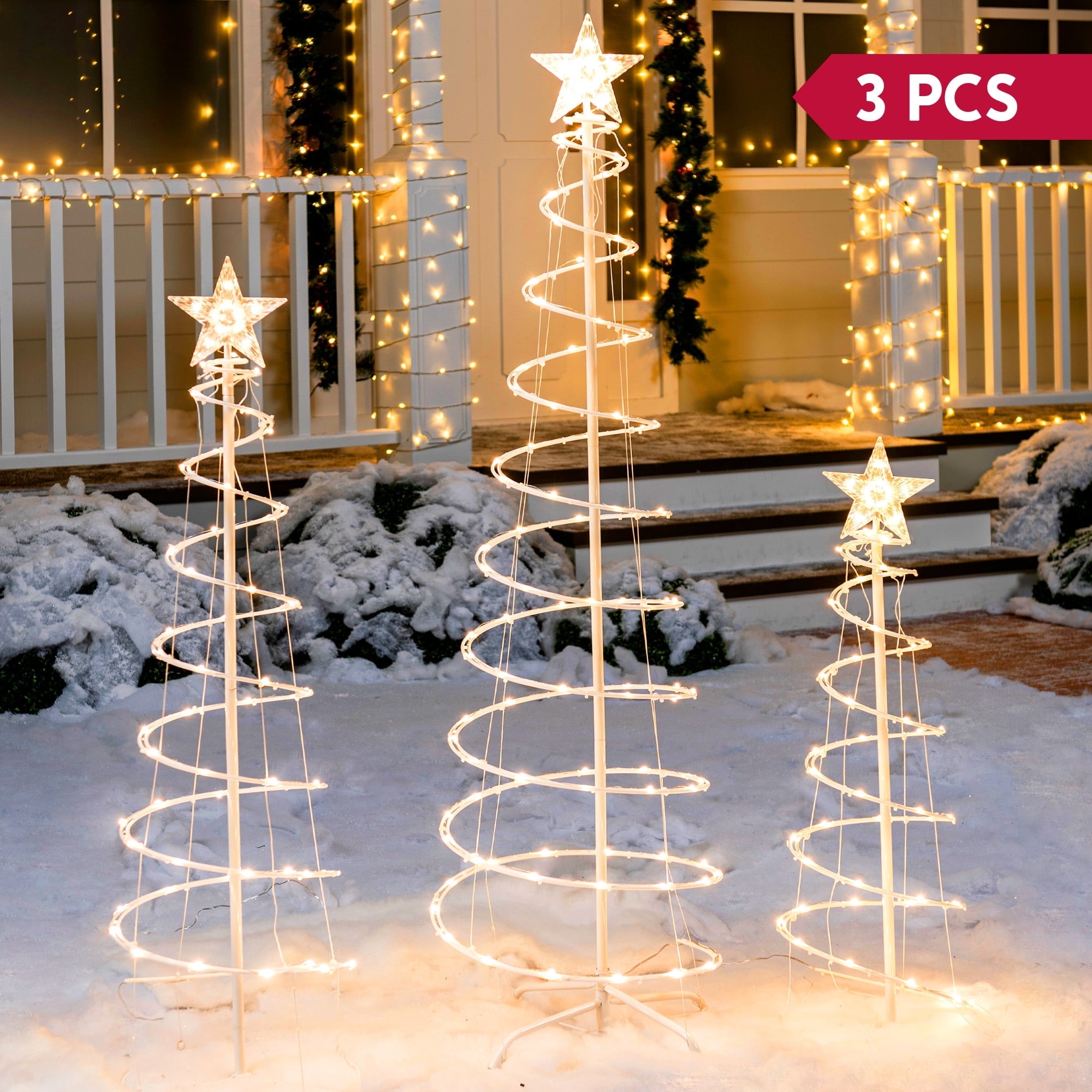 Joyfy 3 Pack Spiral Tree Christmas Decoration Outdoor,218 LED Christmas ...