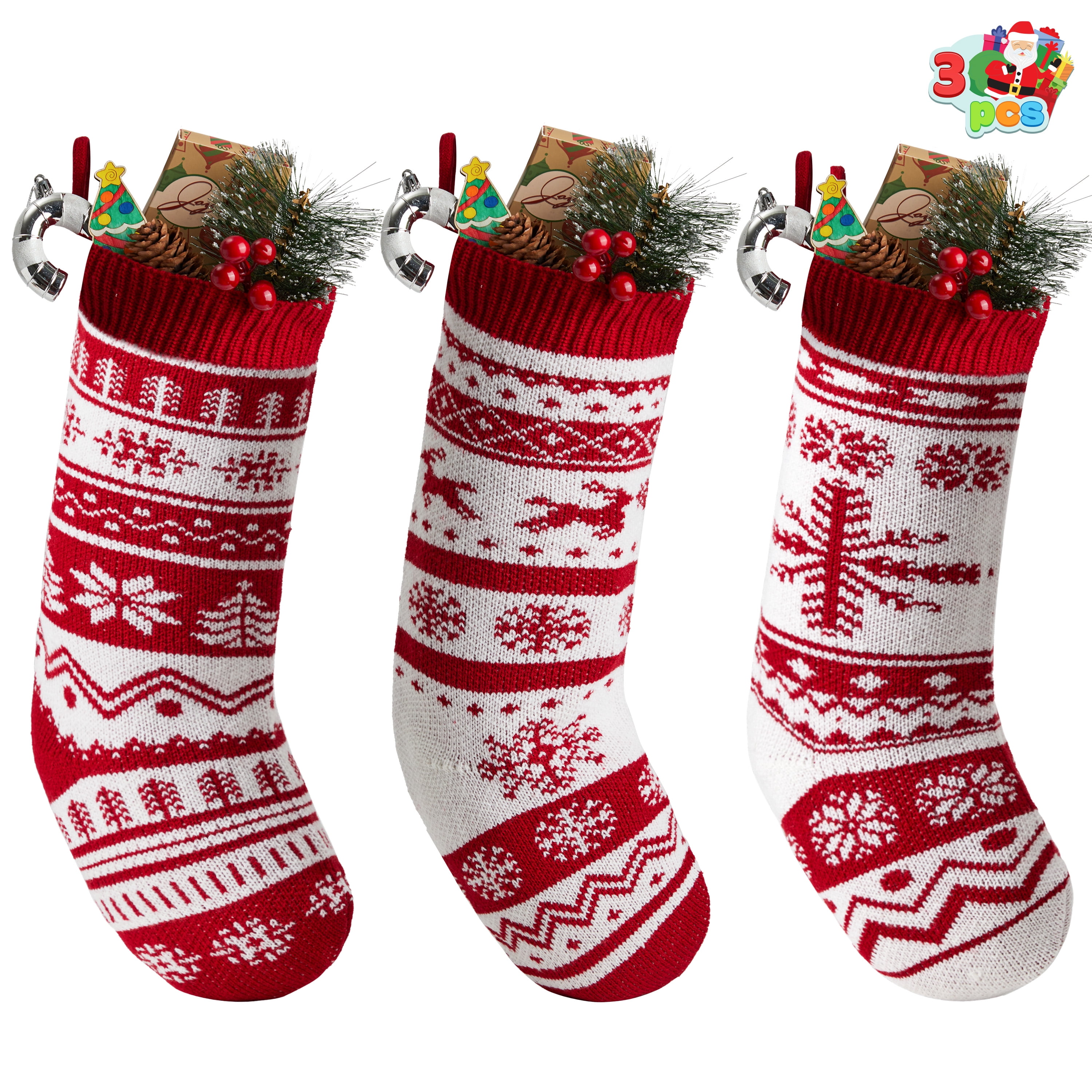 Joyfy 3 Pcs 18" Knit Christmas Stockings, Large Rustic Yarn Stockings ...