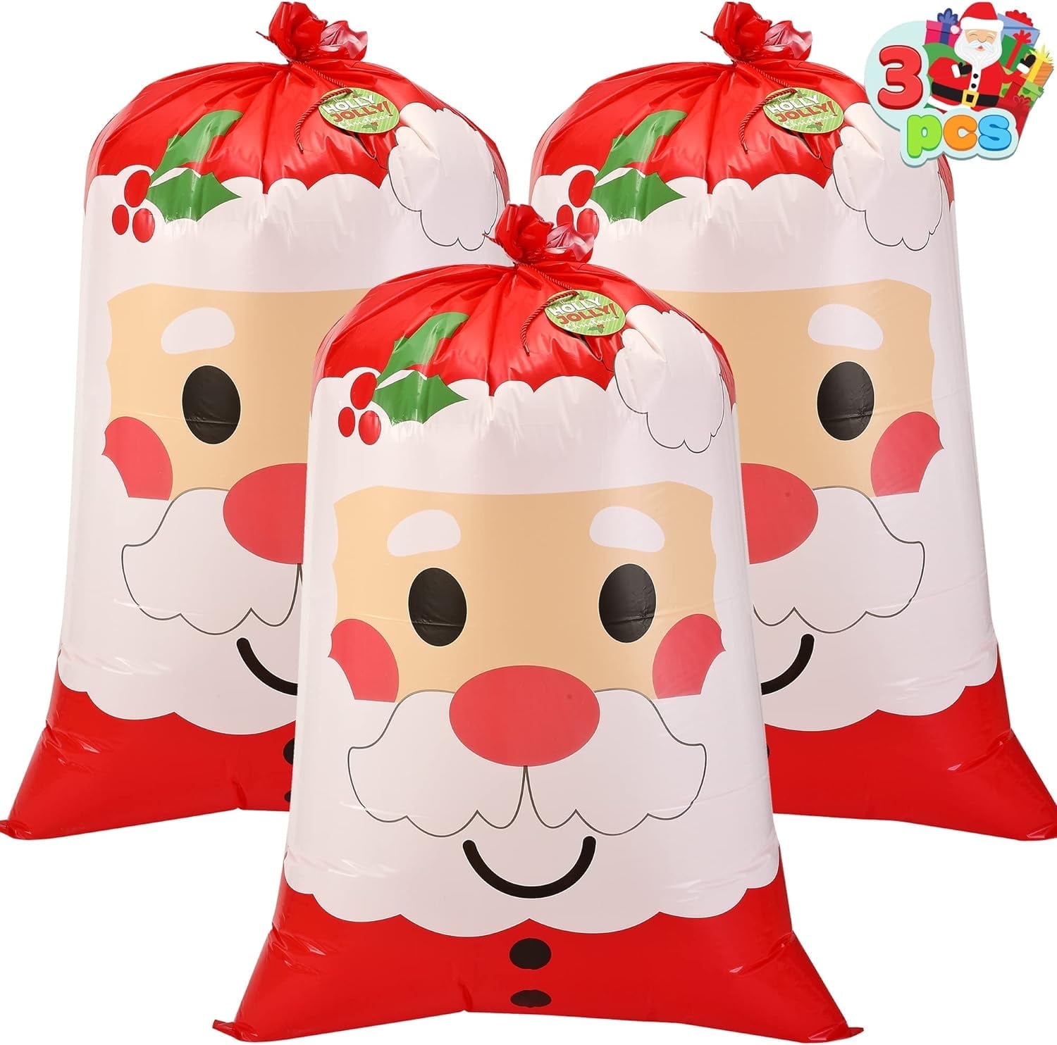 Joyfy 3 Pcs Jumbo Holiday Santa Gift Bag 56”x36” with Gift Tags for ...