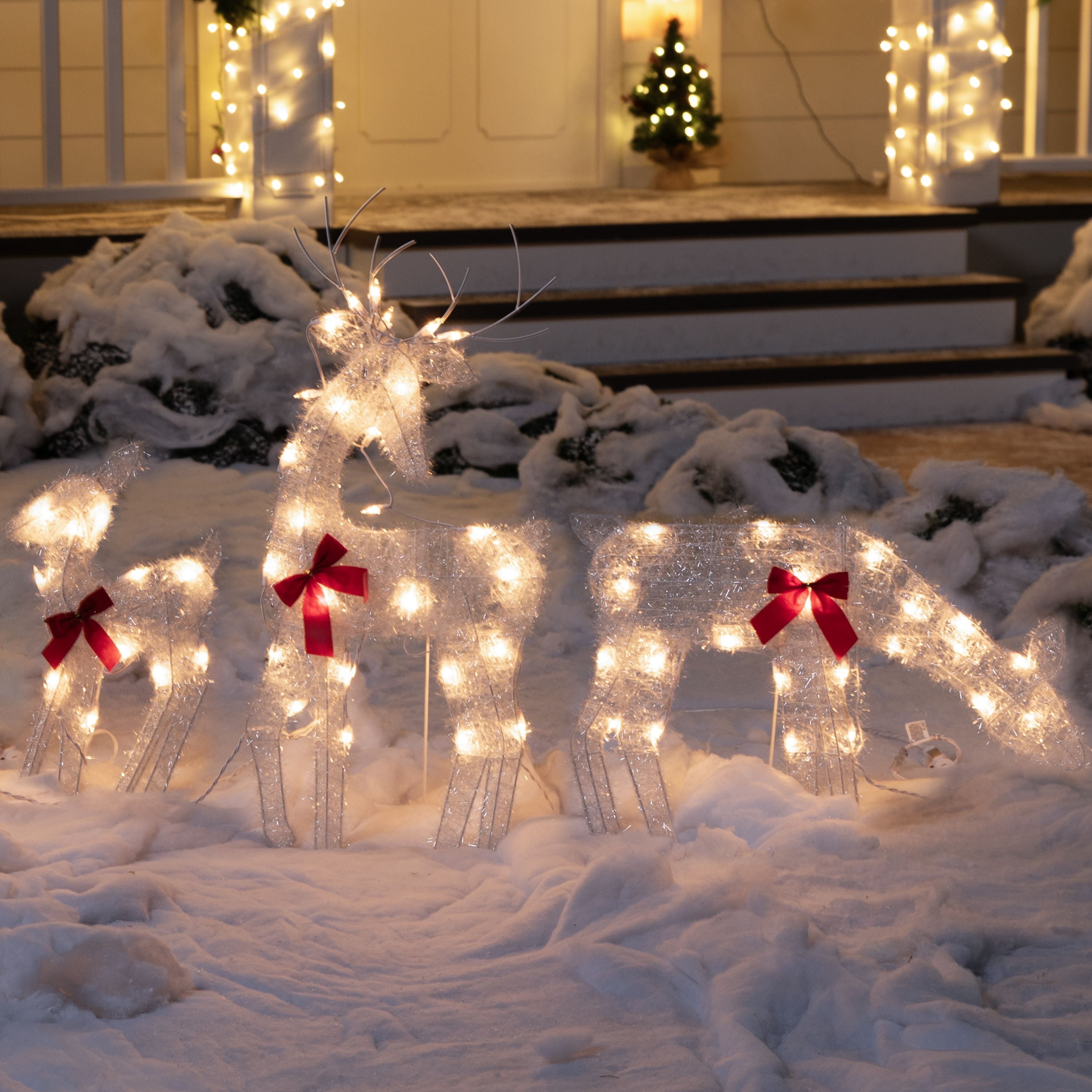 Joyfy 3 Pcs Reindeer Family Yard Light Christmas Outdoor Decorations,2D ...