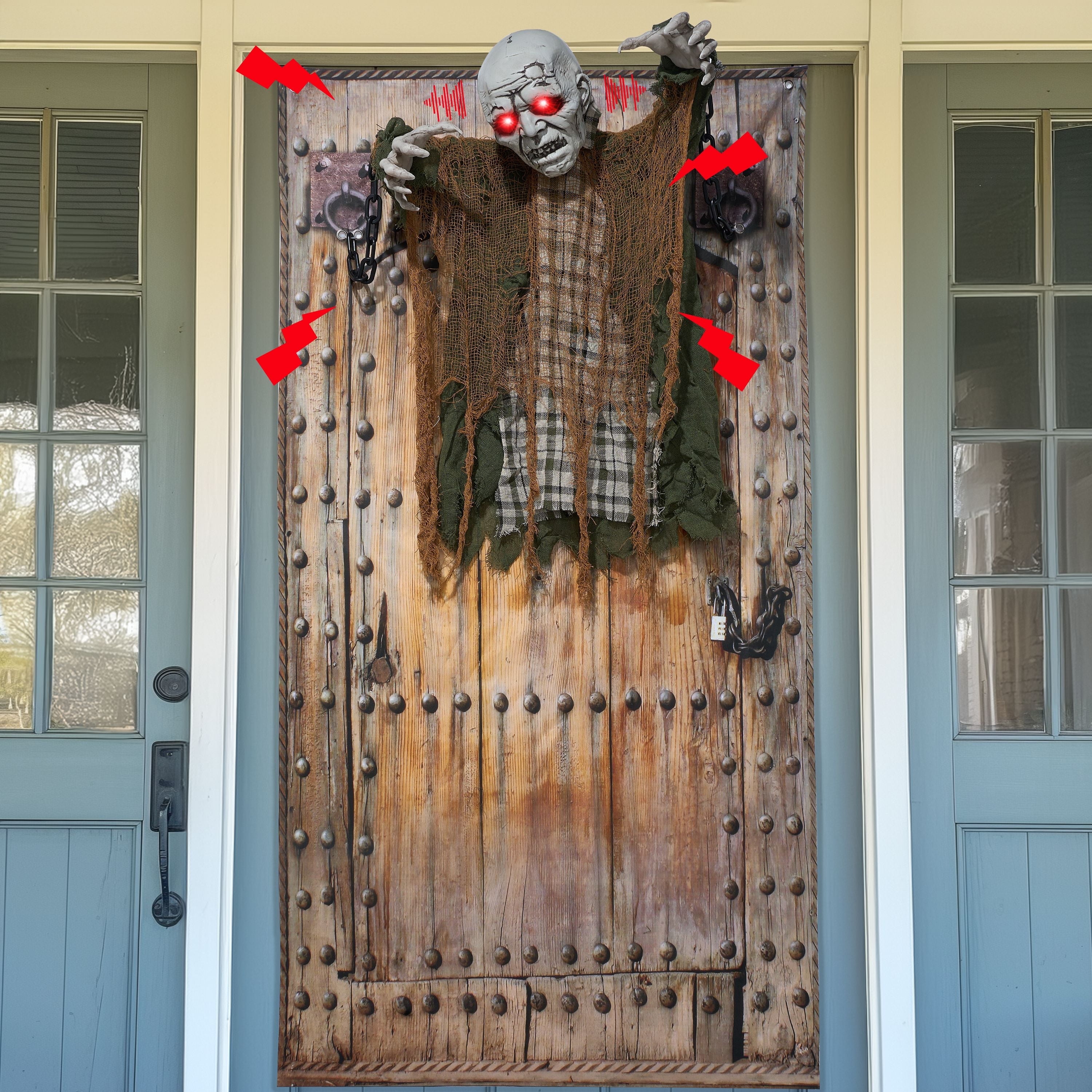 Joyfy 30 Inch Halloween Hanging Animatronic Zombie Ghost,Light Up Red ...