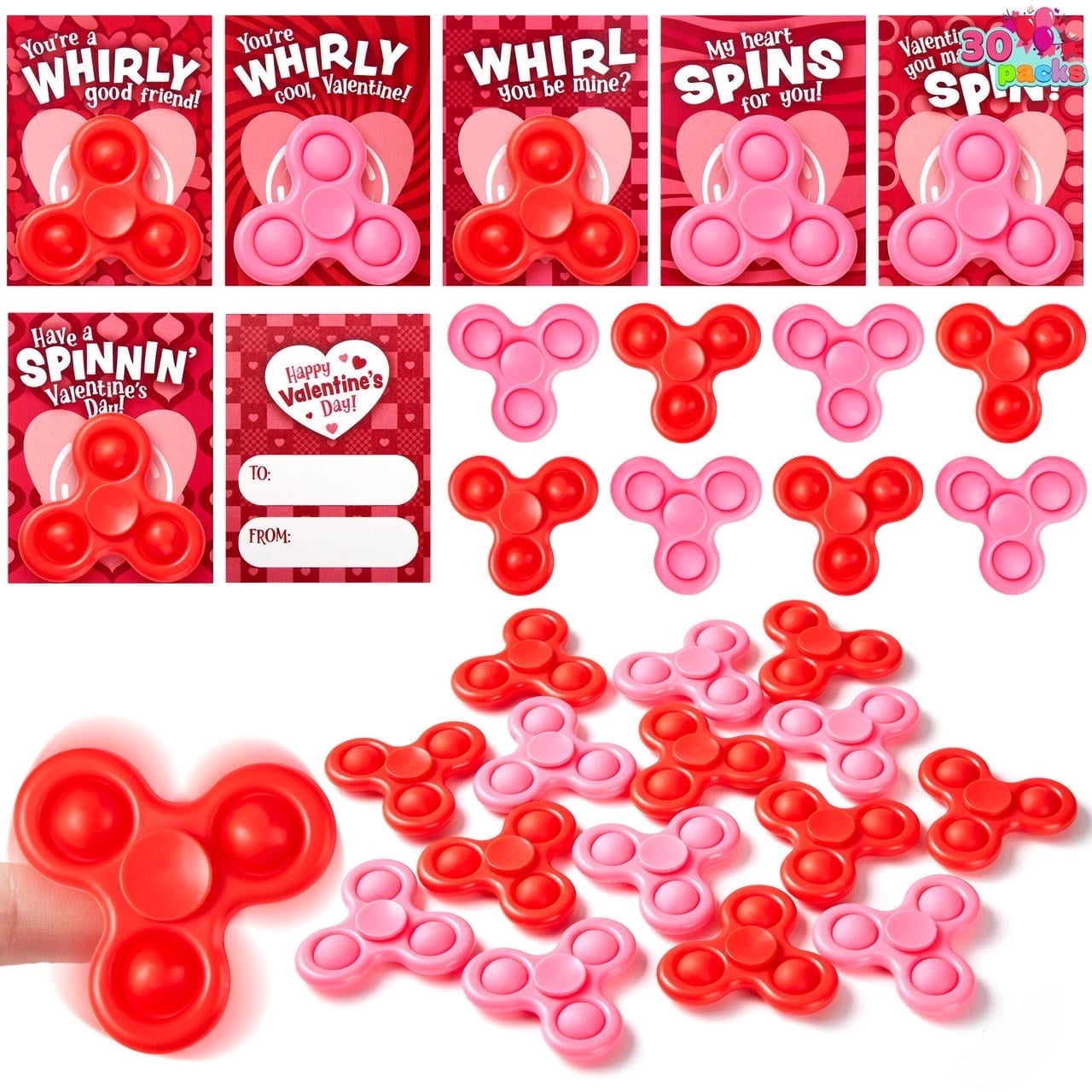Joyfy 30 Packs Valentine's Day Gift Cards with Fidgets Spinners, Pop ...
