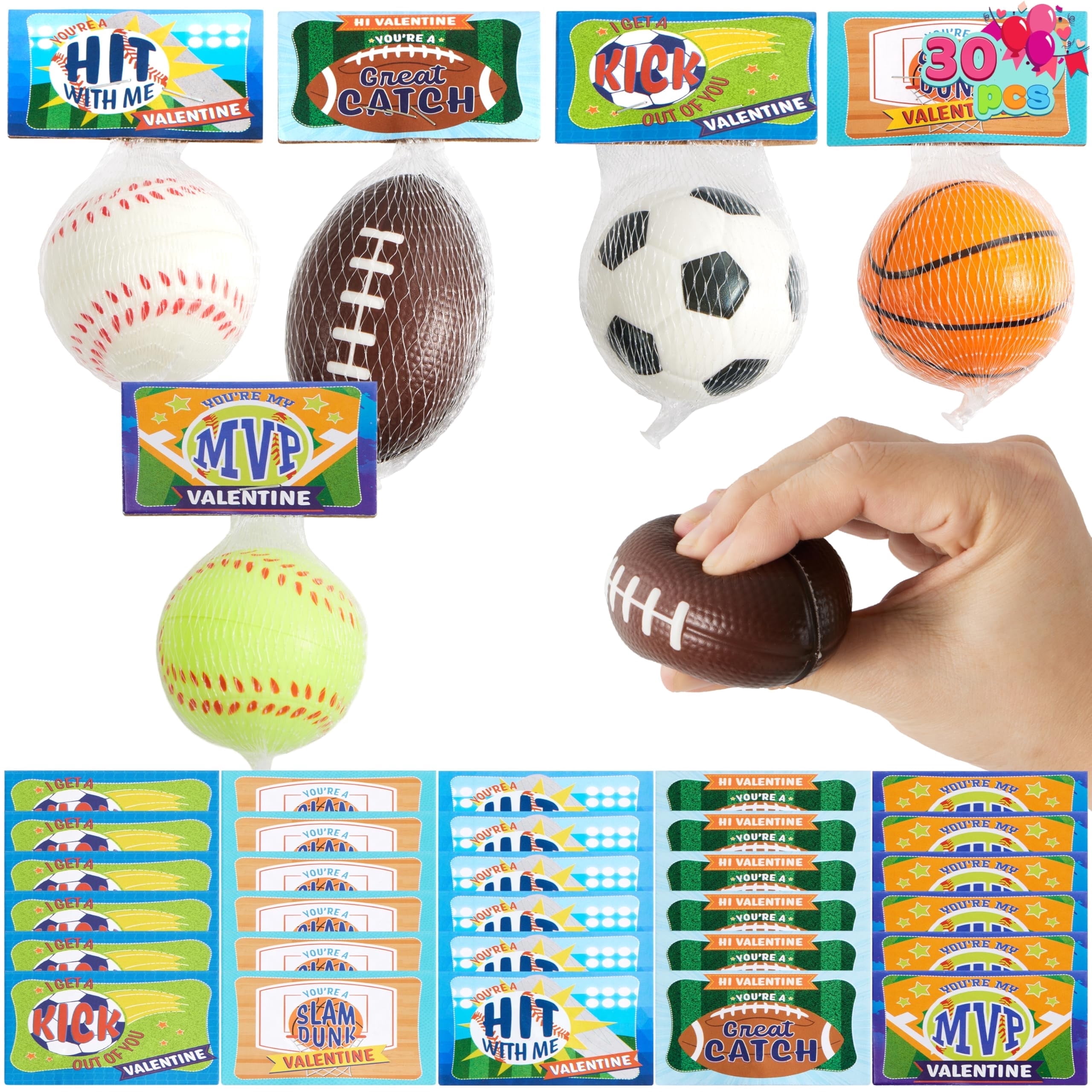 SYNCFUN 28 Packs Valentines Cards with Mini Sports Ball for Kids ...