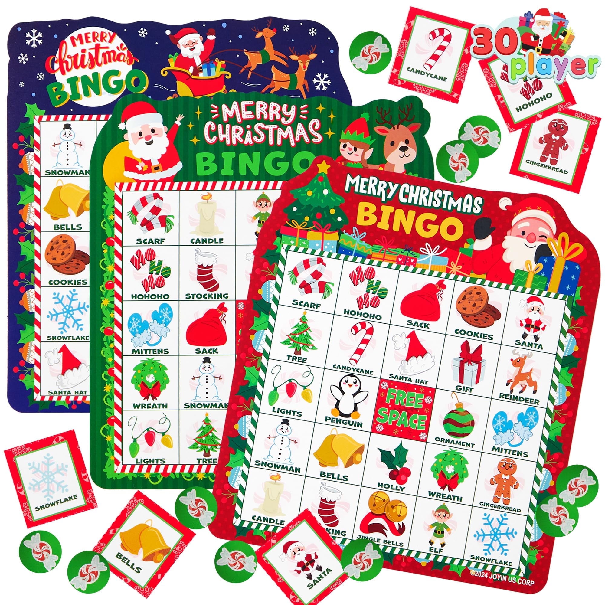 Joyfy 30 Players Christmas Bingo Cards for Kids Family Activities, 3 ...