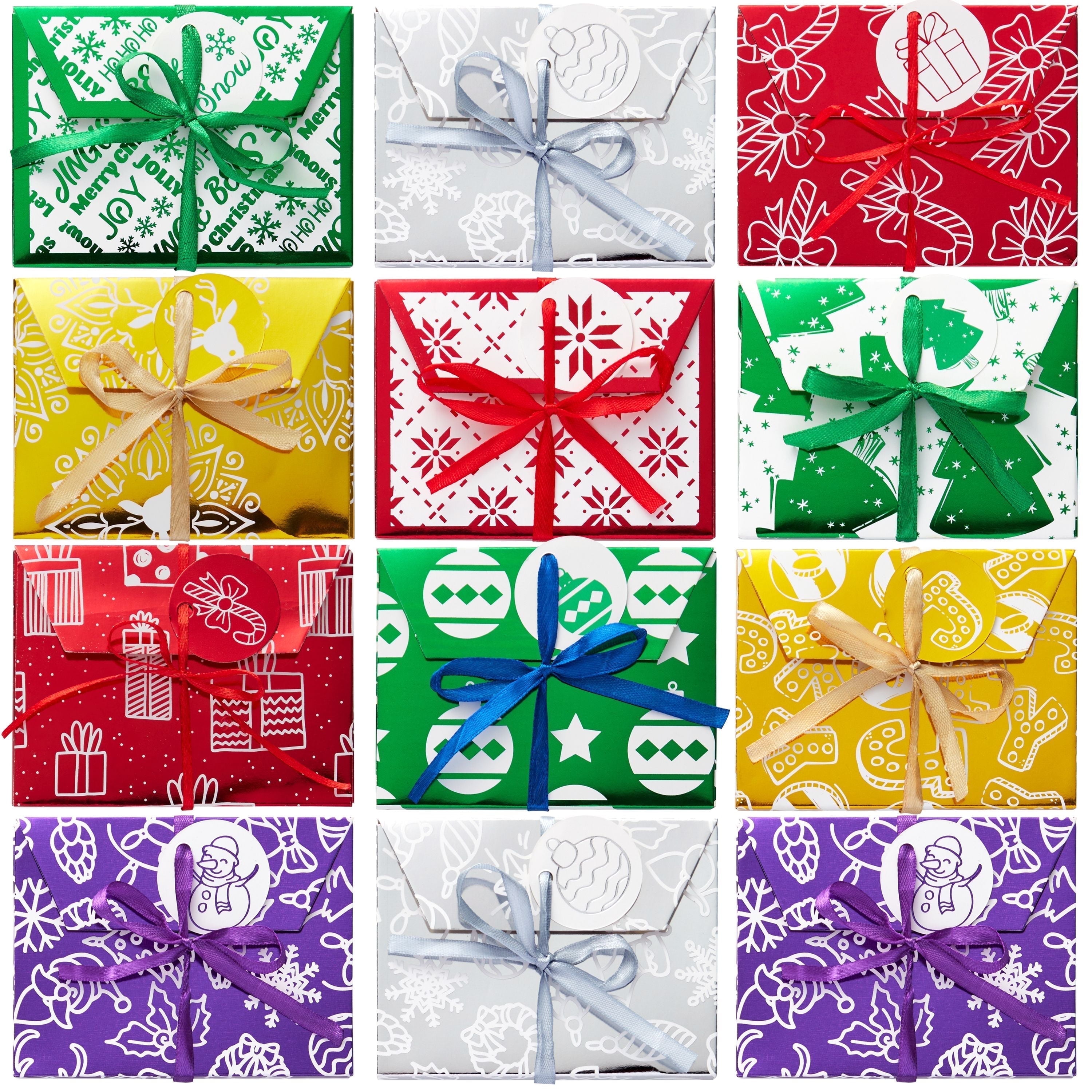Joyfy 36 Christmas Foil Card Gift Boxes Holder with Ribbon, Christmas ...