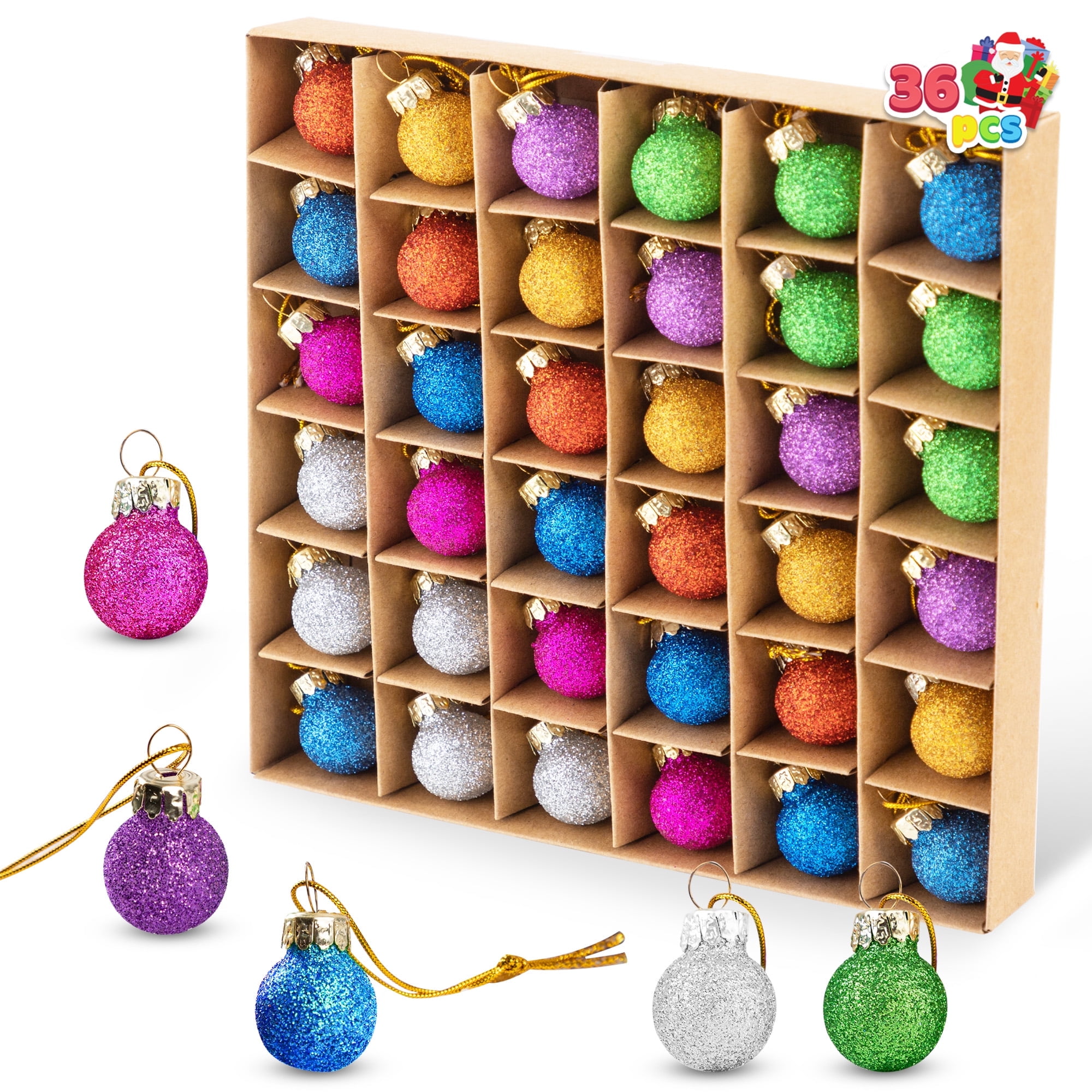 Joyfy 36 Pcs 1 Inch Christmas Mini Glitter Glass Balls Ornaments ...