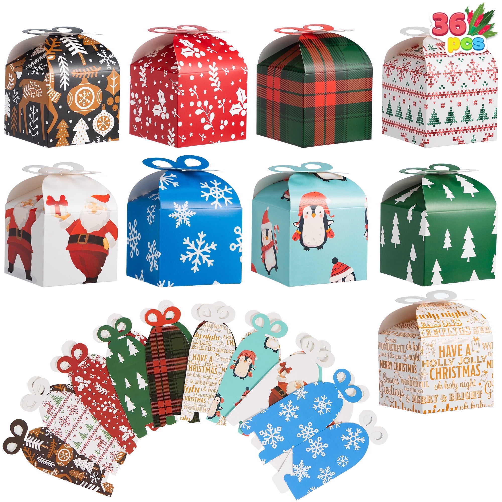 Joyfy 36 Pcs 3D Christmas Goodie Gift Boxes with Bow for Xmas Holiday ...