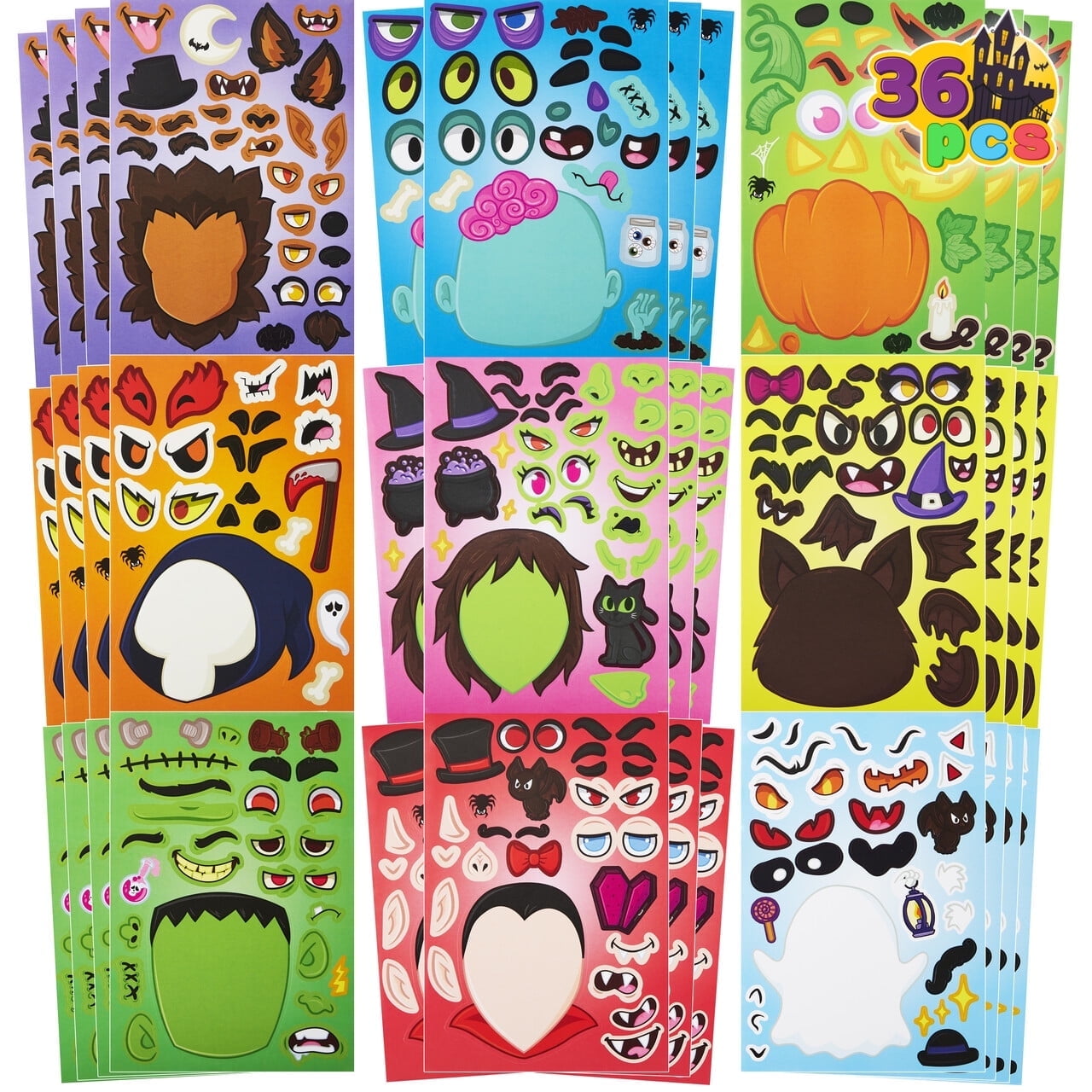 Joyfy 36 Pcs Halloween Stickers Make a Face Halloween Characters ...