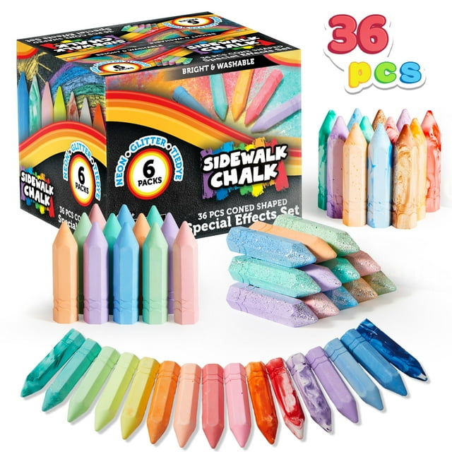 Syncfun 36 Pcs Sparkle Colored Sidewalk Chalk For Kids: Includes Tie ...