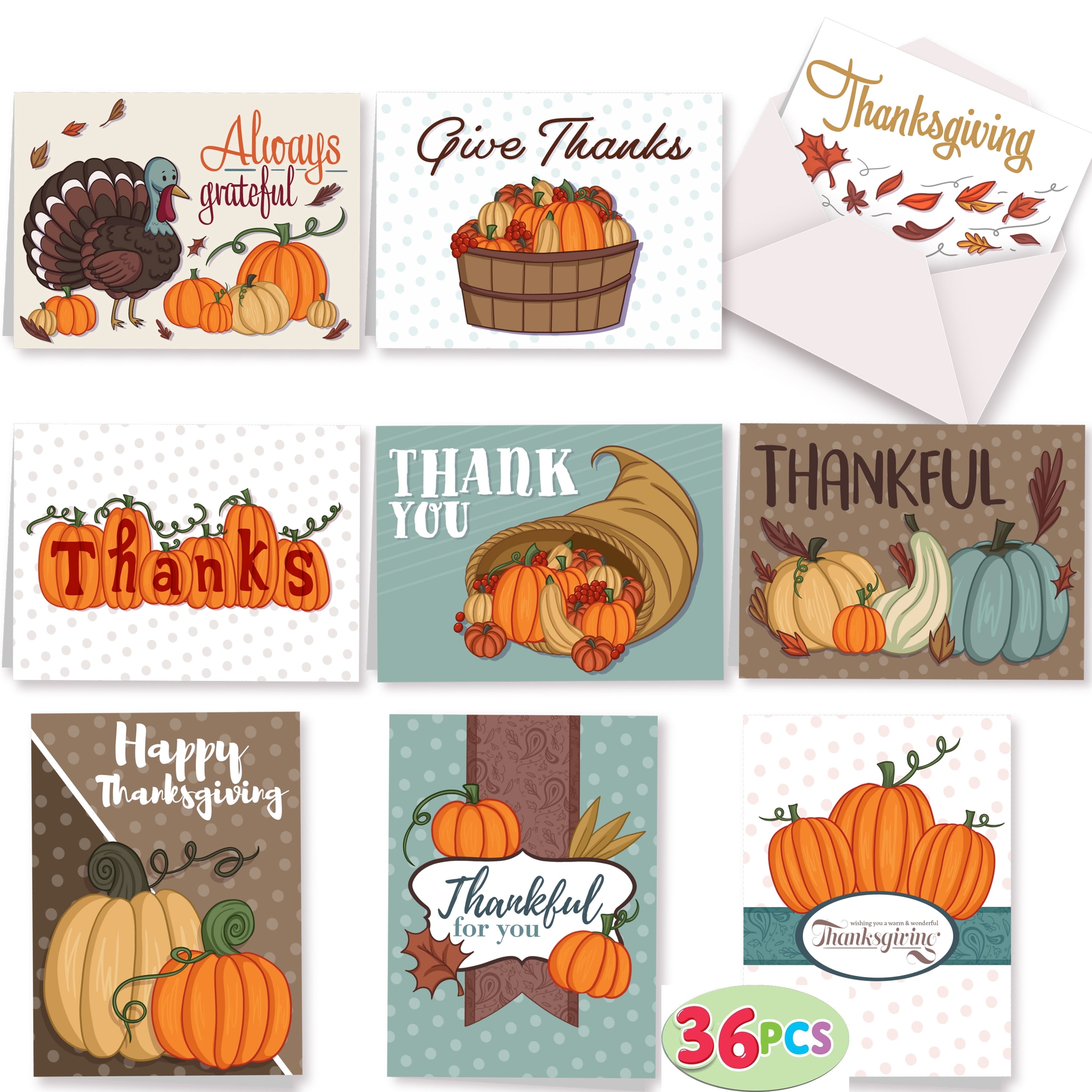 Joyfy 36Pcs Pumpkin Thanksgiving Greeting Gift Cards for Fall Theme ...
