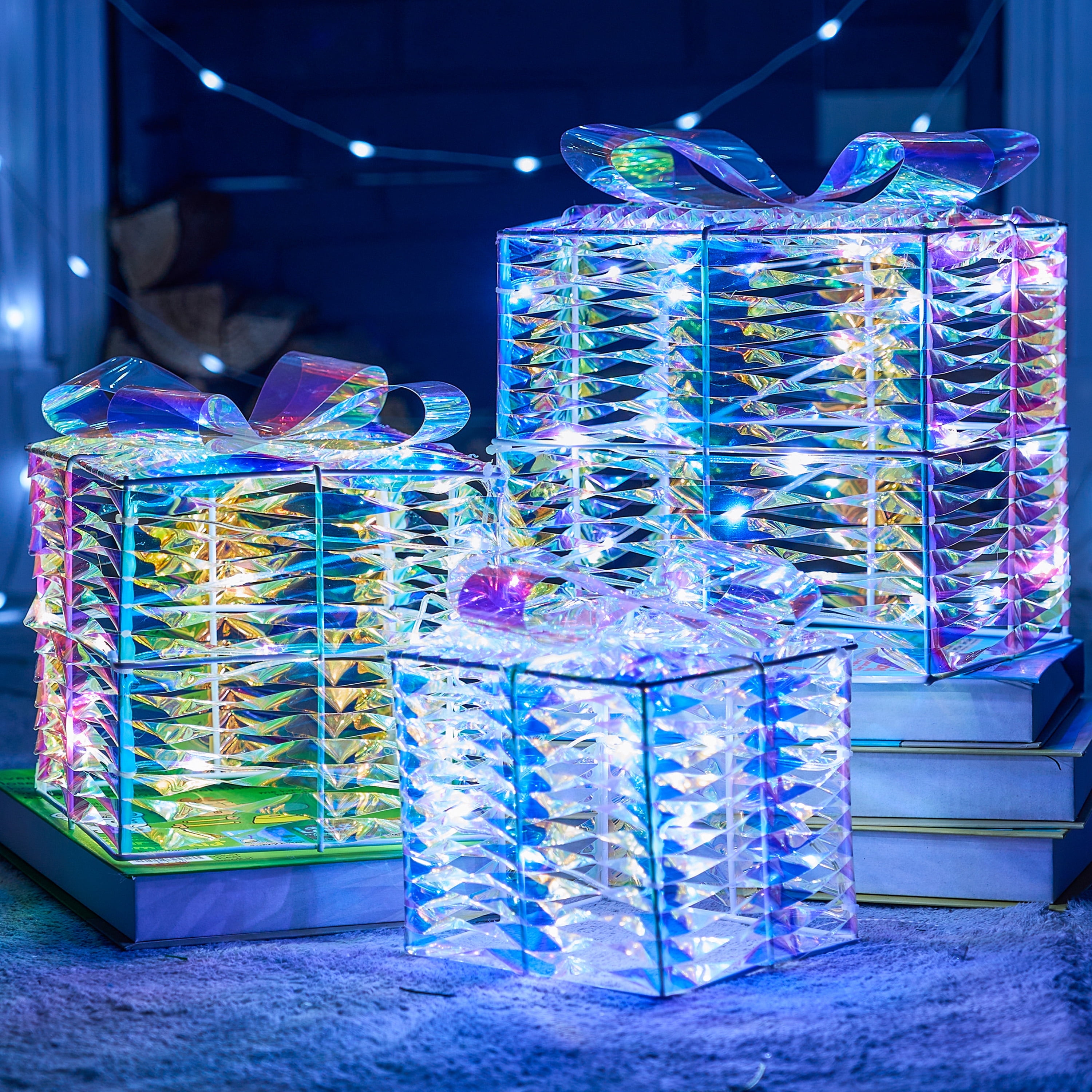 Joyfy 3Pcs Light up Gift Boxes,Christmas Iridescent Present Boxes Light ...