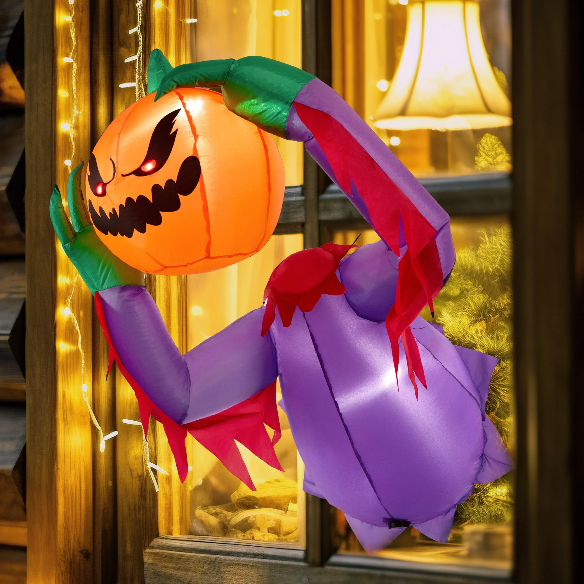 Joyfy 4.5 FT Halloween Inflatable Pumpkin Ghost Broke Out from Window ...
