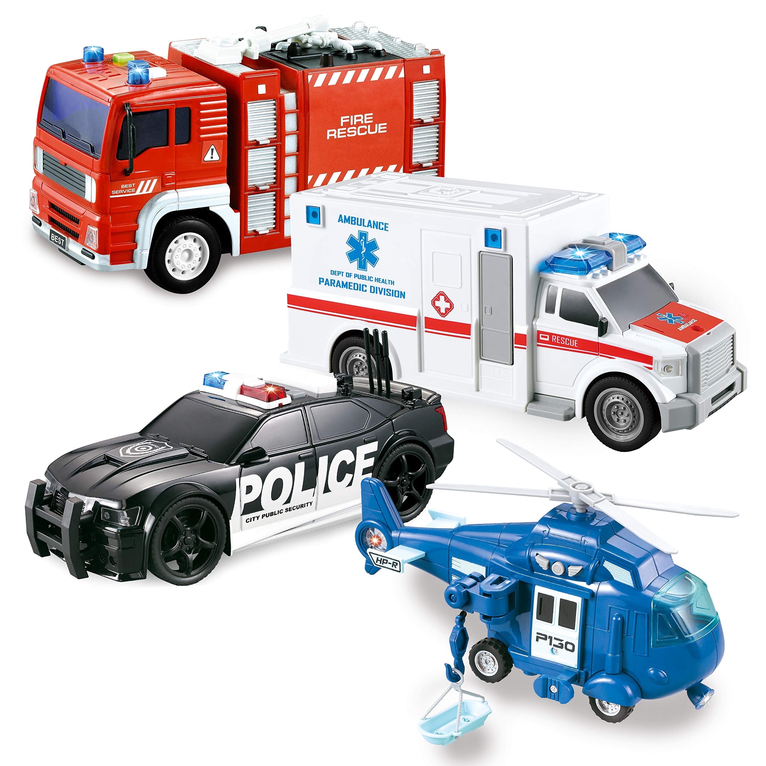 Free Shipping! Joyfy Emergency Vehicle Playset Includes Ambulance Fire ...