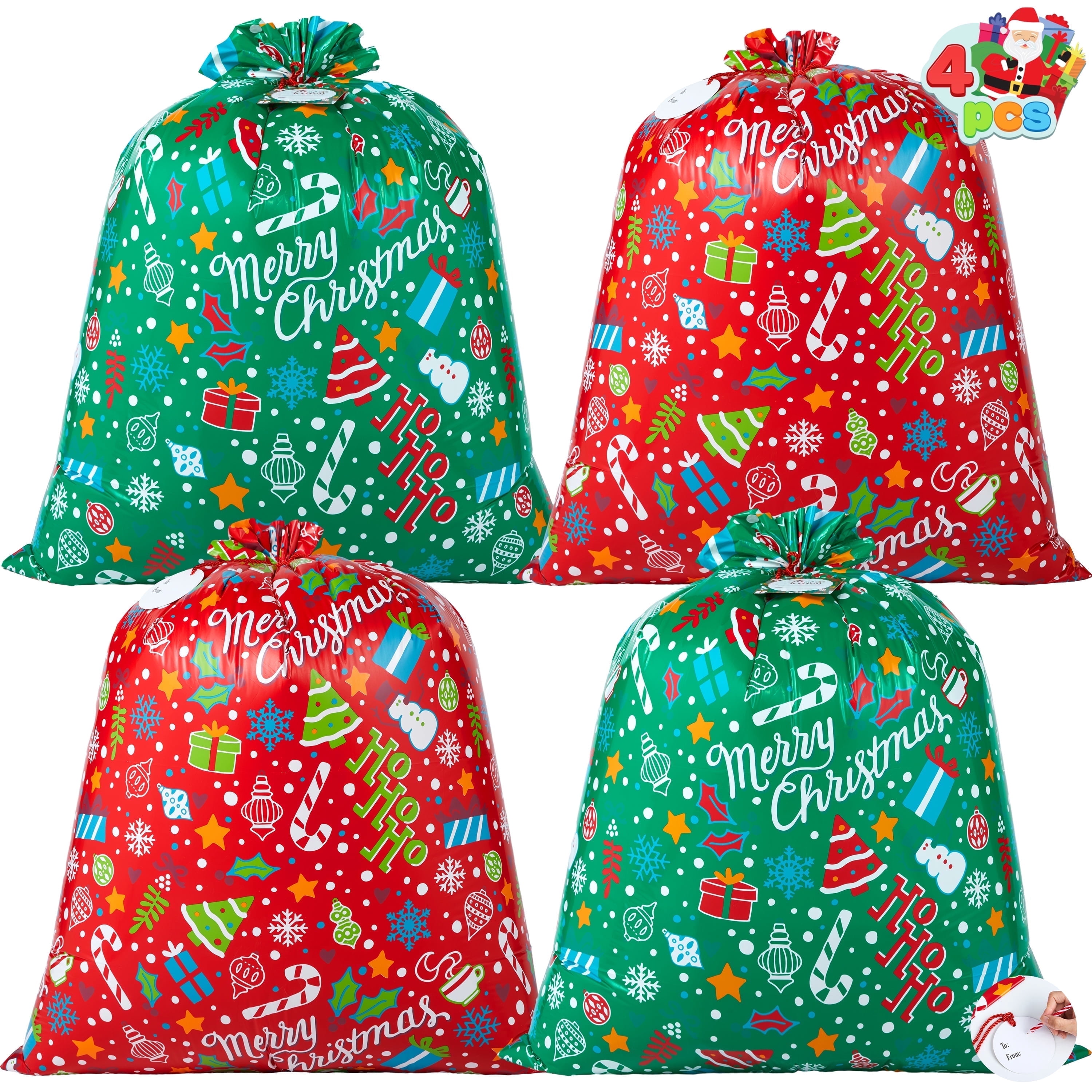 Joyfy 4 Pcs Christmas Jumbo Gift Bags with Gift Tags Jumbo/Giant Bike ...