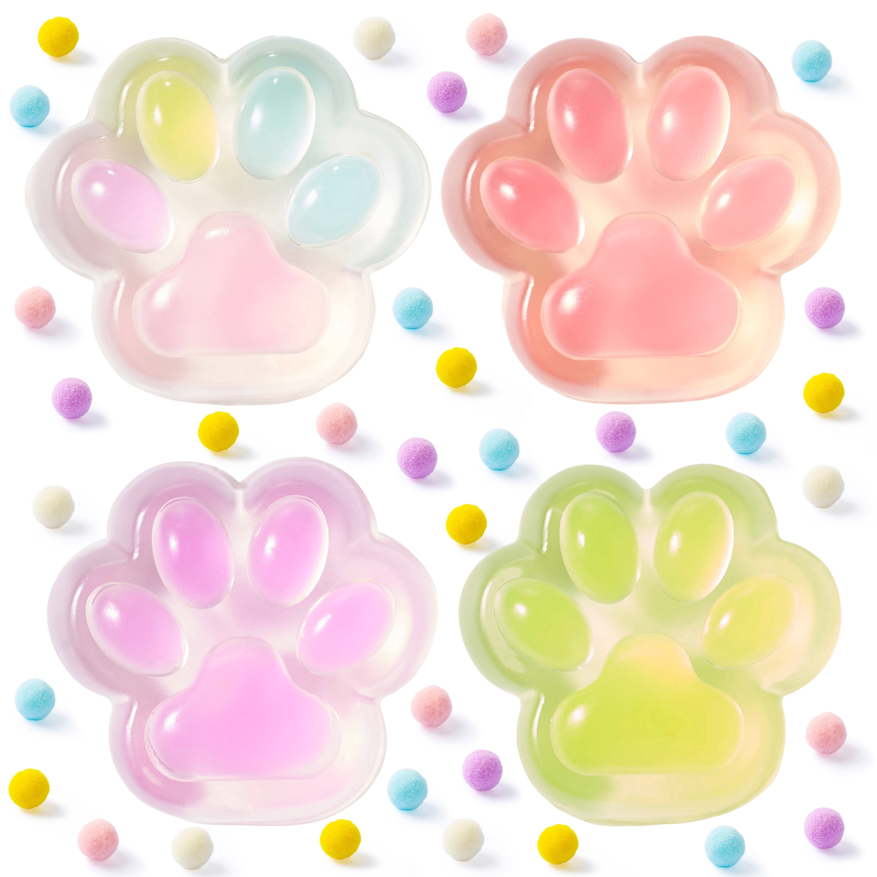 Joyfy 4 Pcs Taba Squishy Transparent Cat Paw Squeeze Fidget Toys for ...