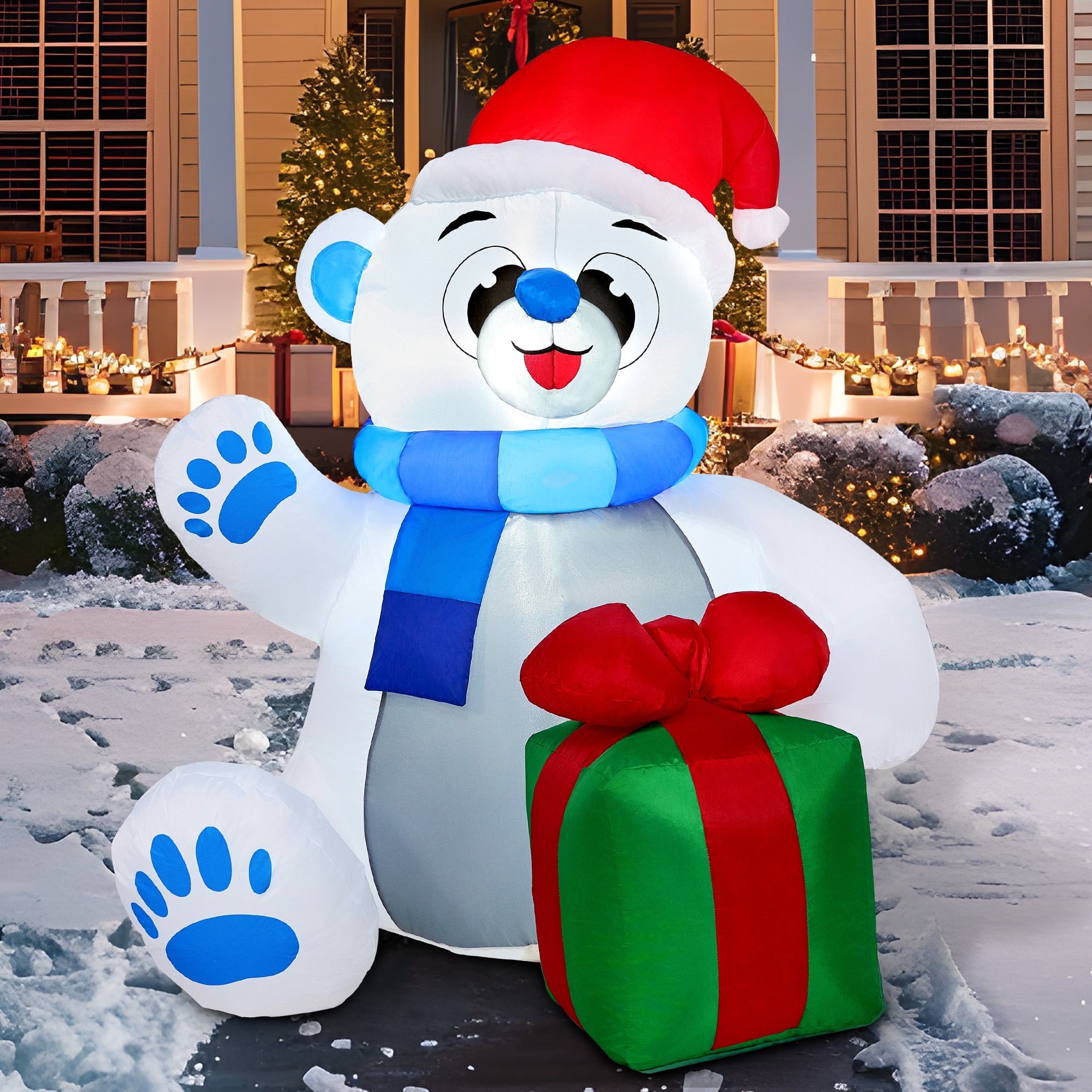 SYNCFUN 4 ft Christmas Inflatables Polar Bear,Polar Bear Christmas Blow ...