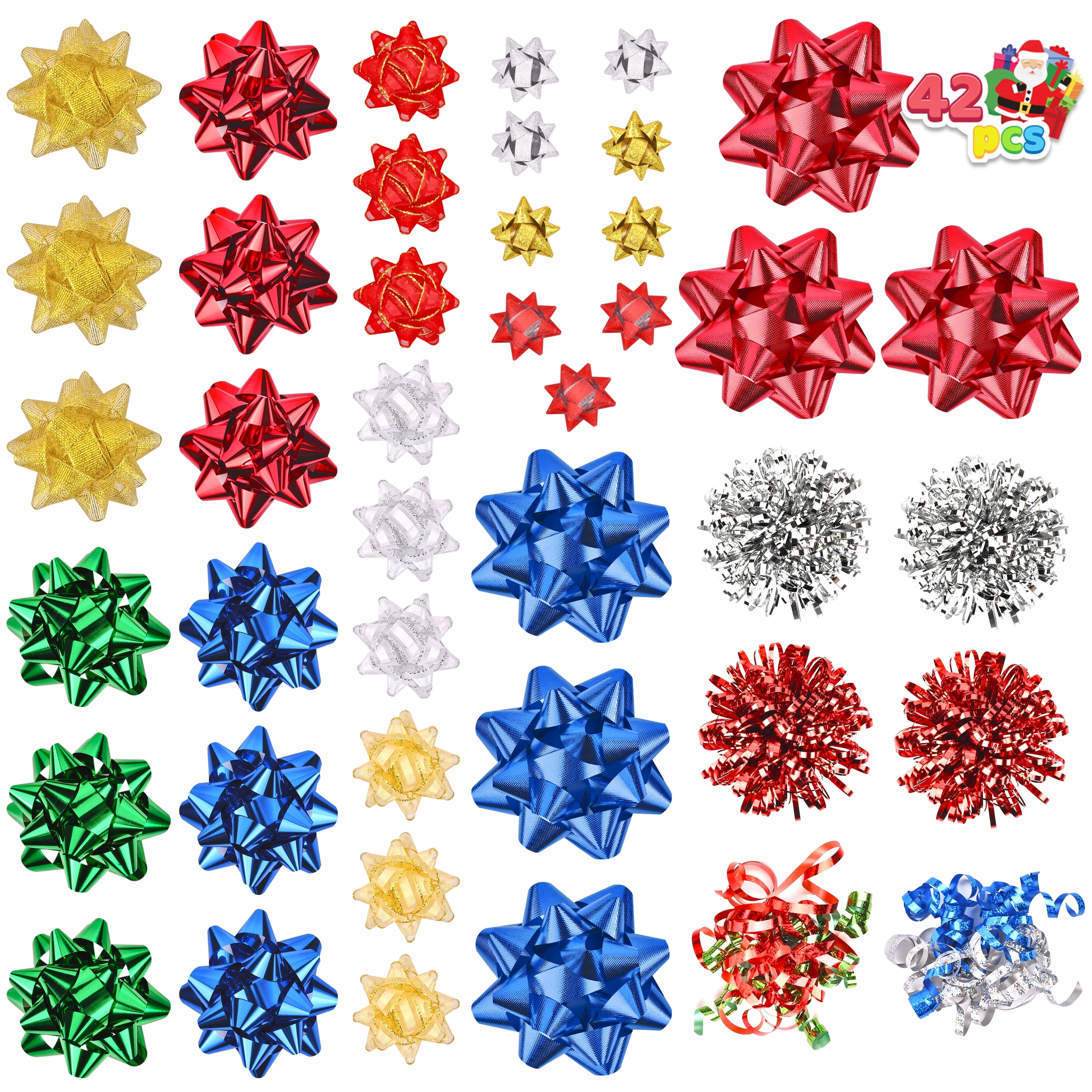 Joyfy 42 Pcs Christmas Gift Pull Bows with Ribbon Assorted Size Self ...