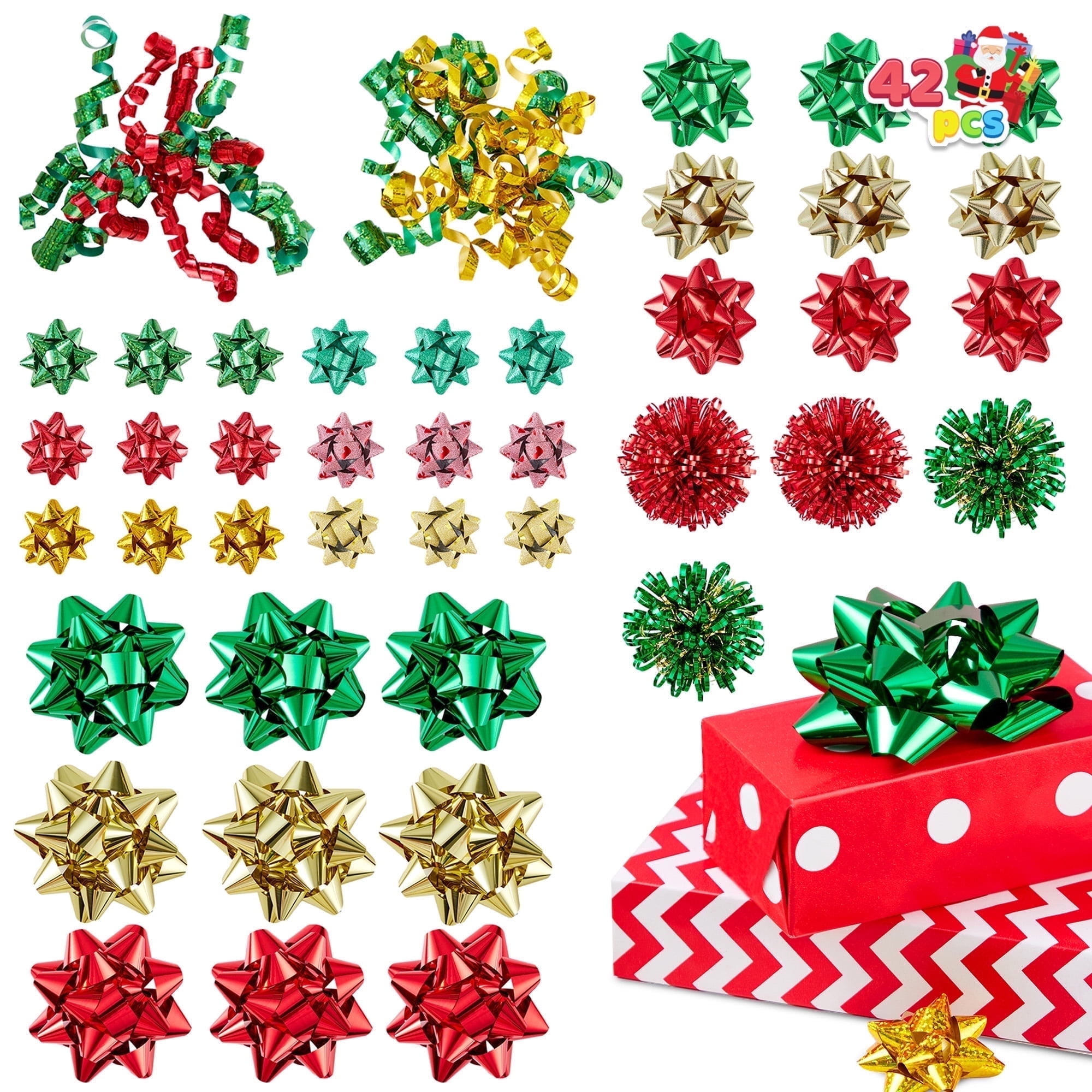 Joyfy 42 Pcs Christmas Pull Bows with Ribbon Assorted Size Self ...