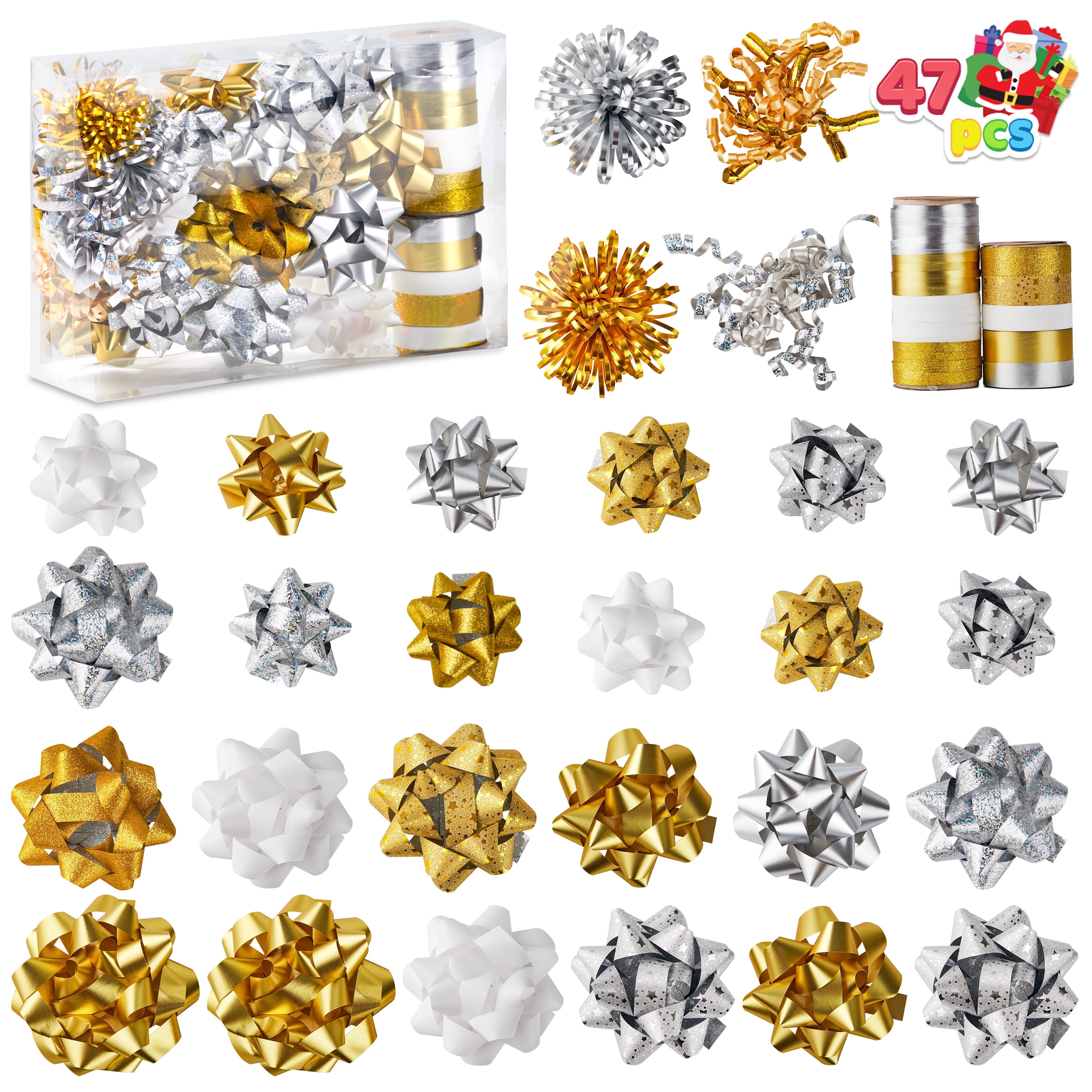 Joyfy 47 Pcs Christmas Gift Bows & Gift Ribbons, 34 Multi-Colored ...