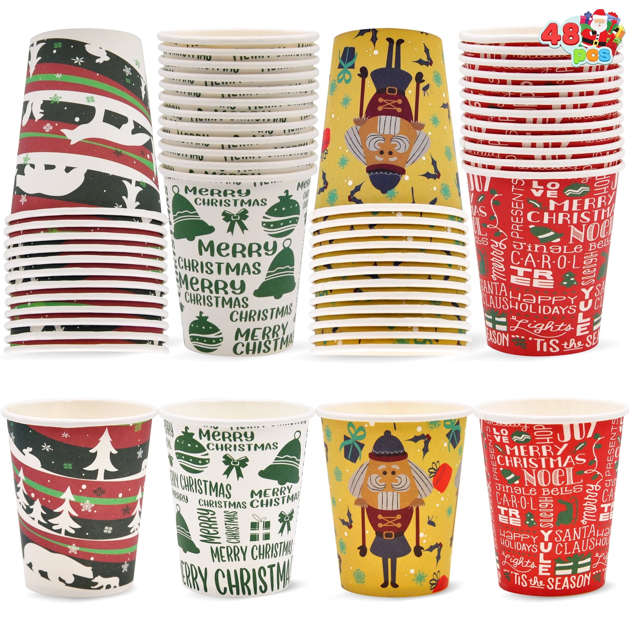 Joyfy 48 Pcs Christmas Paper Cup with Holiday Design, 9 oz Xmas ...