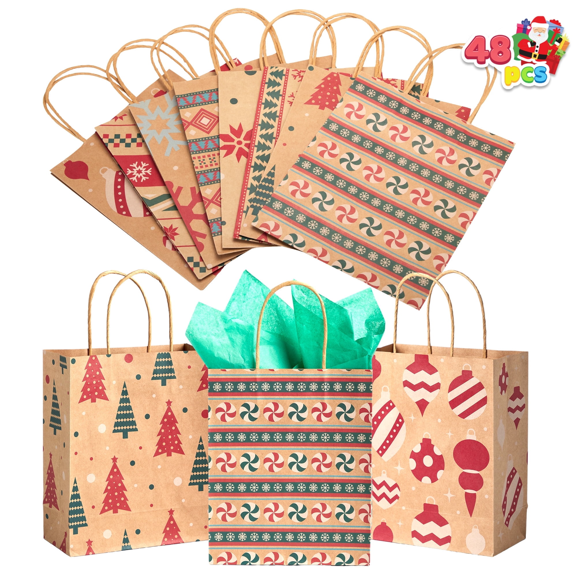 Joyfy 48 Pcs Christmas Present Bags, Kraft Bags with Handle for ...