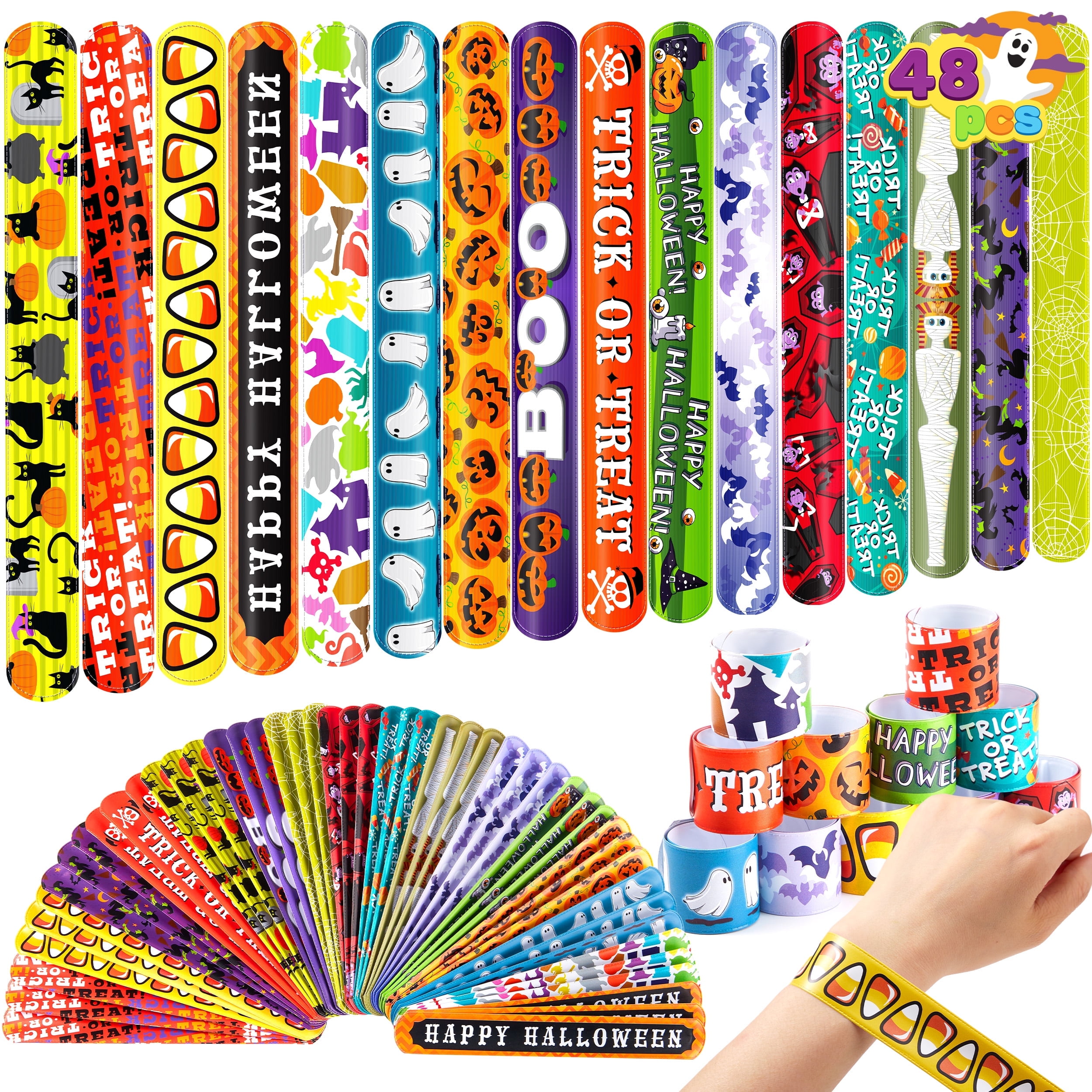 Joyfy 48 Pcs Halloween Slap Bracelets for Kids,Halloween Toys Bulk with ...