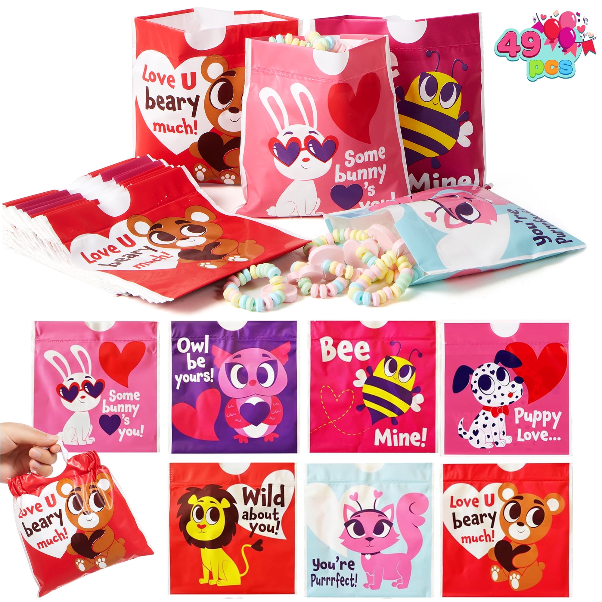 SYNCFUN 70 Pcs Valentine's Day Drawstring Candy Bags, Kids Party Favor ...