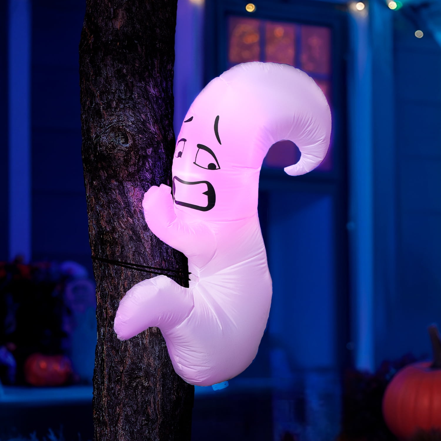 Joyfy 4ft Halloween Inflatable Ghost Hugging Tree Inflatable with Build ...