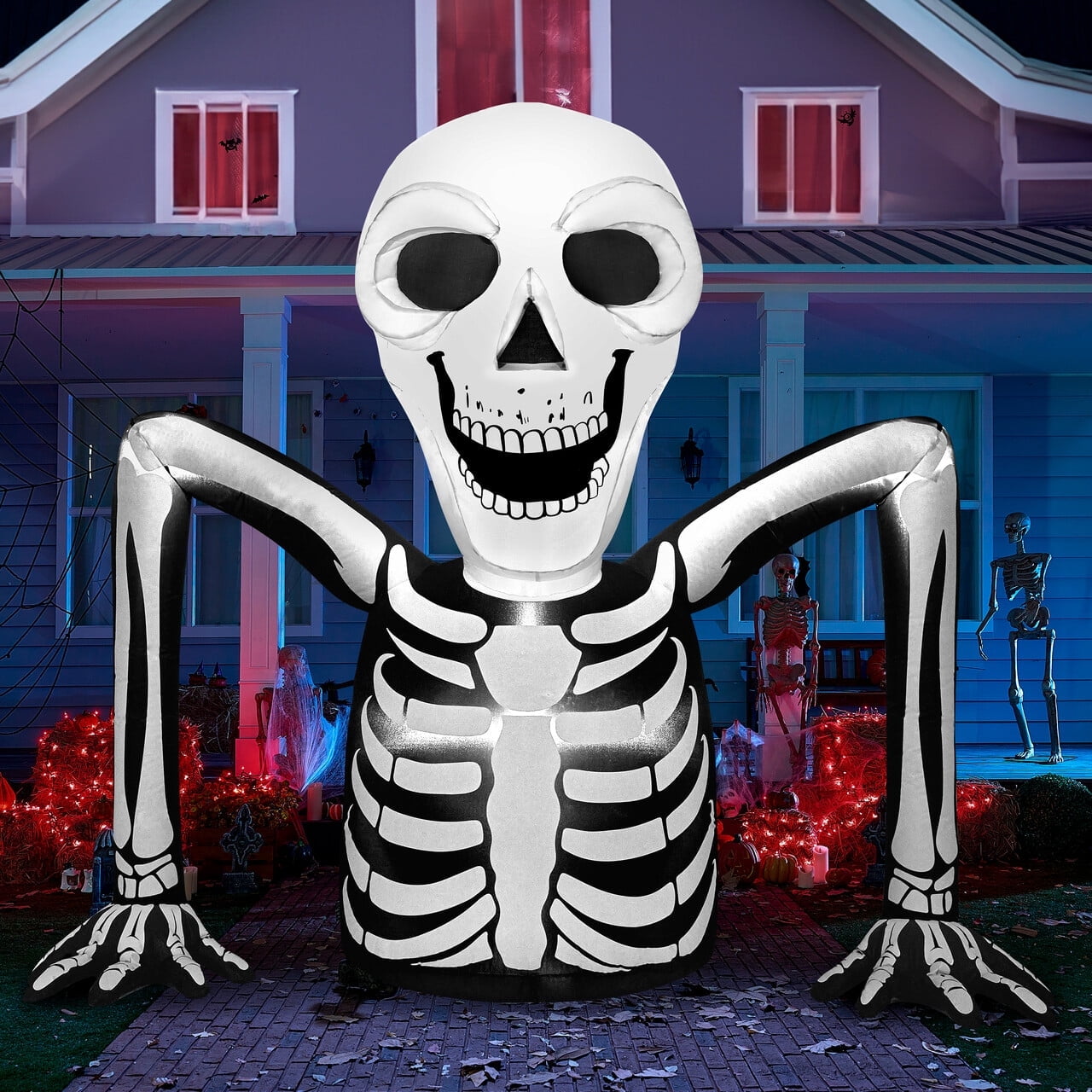 Joyfy 5.5ft Halloween Inflatables Long Light Up Skeleton Ground Breaker ...