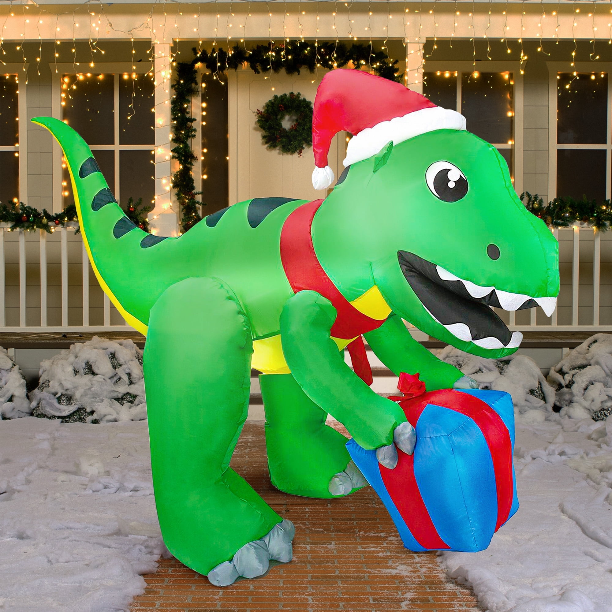 Joyfy 5 FT Christmas Inflatables Dinosaur Outdoor Decorations,Christmas ...