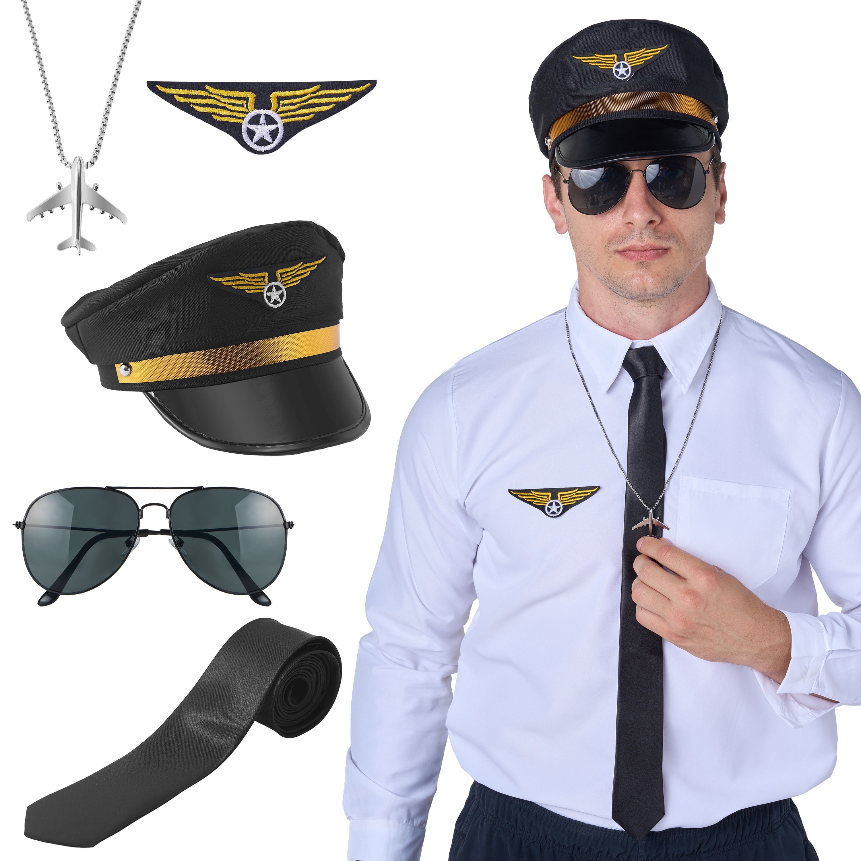 Joyfy 5 Pcs Halloween Pilot Captain Costume Accessories Set with ...