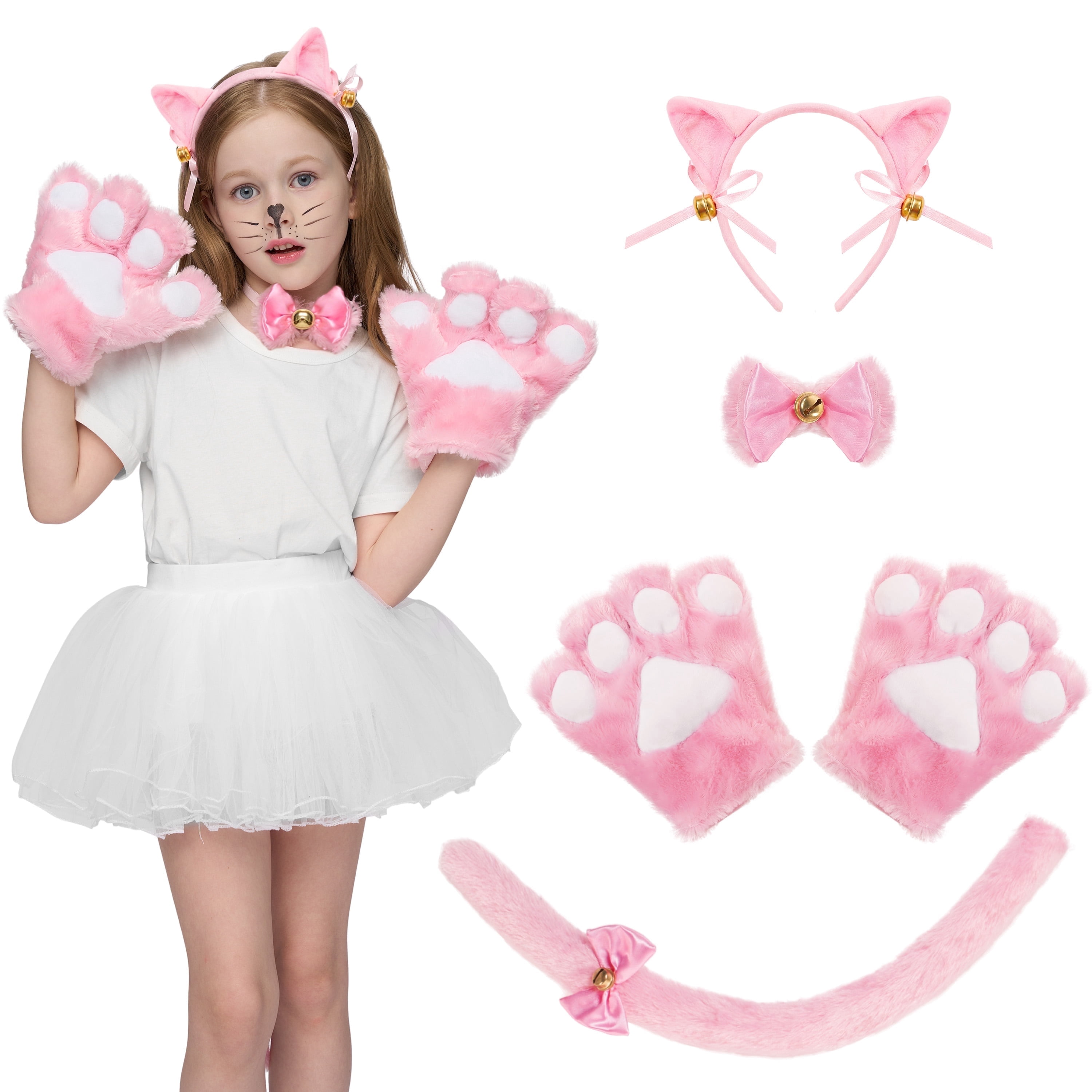 Joyfy 5 Pcs Pink Kitty Cat Costume Accessories Set for Adult & Kids ...