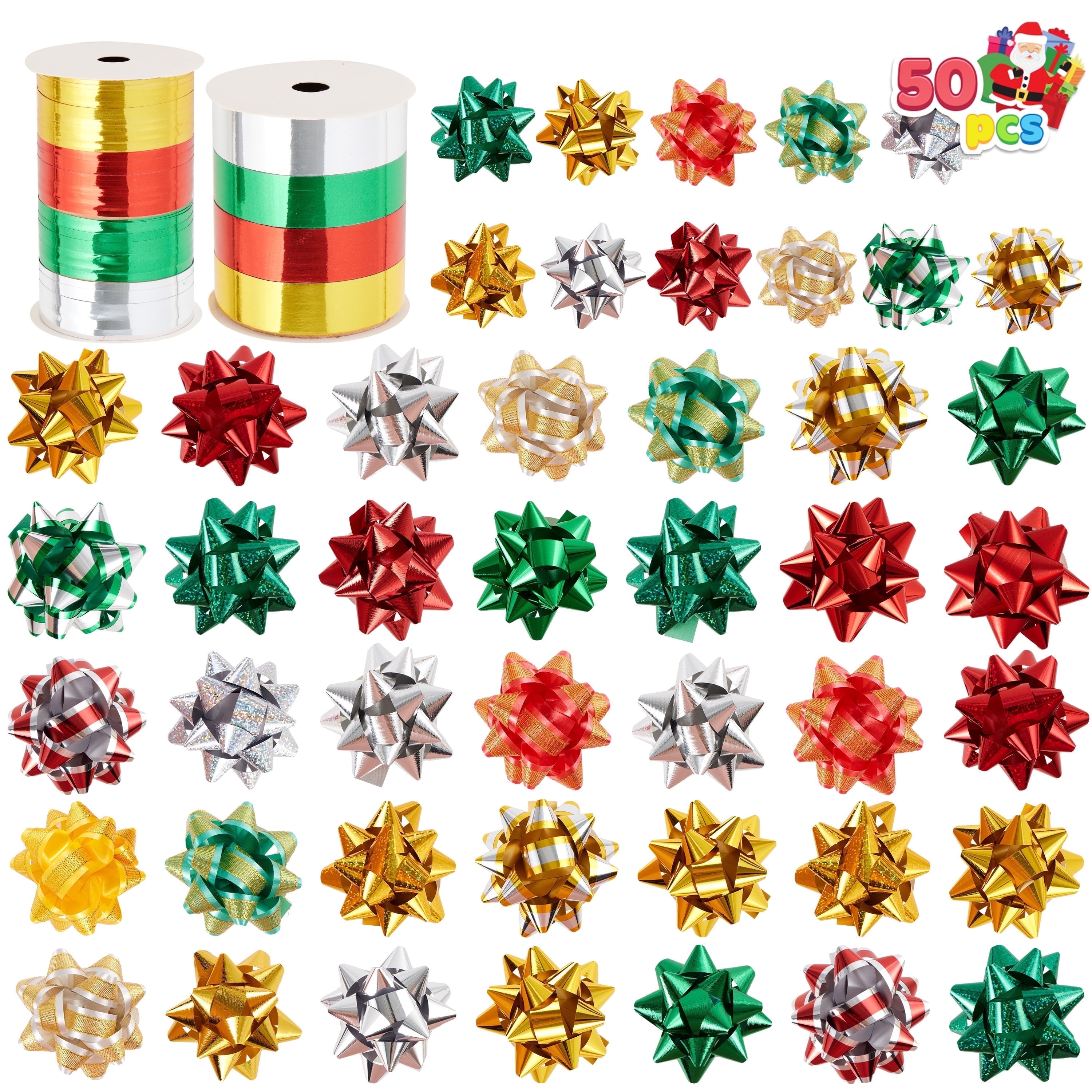 Joyfy 50 Pcs Christmas Gift Bows & Gift Ribbons, 48 Multi-Colored ...