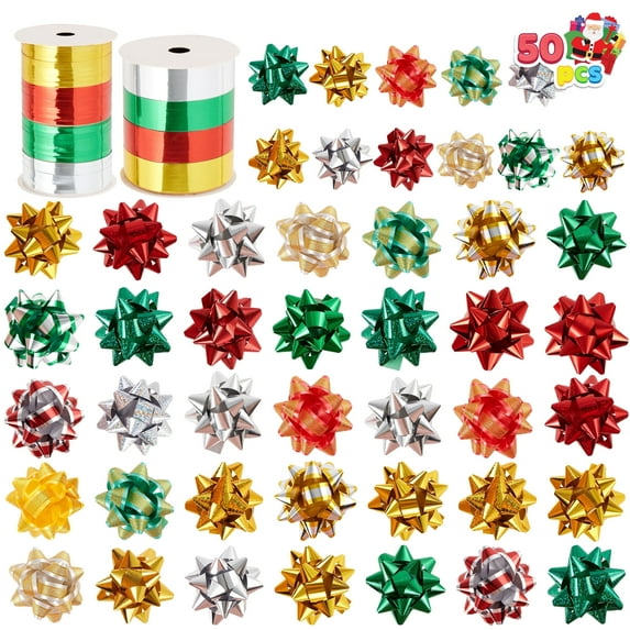 Joyfy 50 Pcs Christmas Gift Bows & Gift Ribbons, 48 Multi-Colored ...