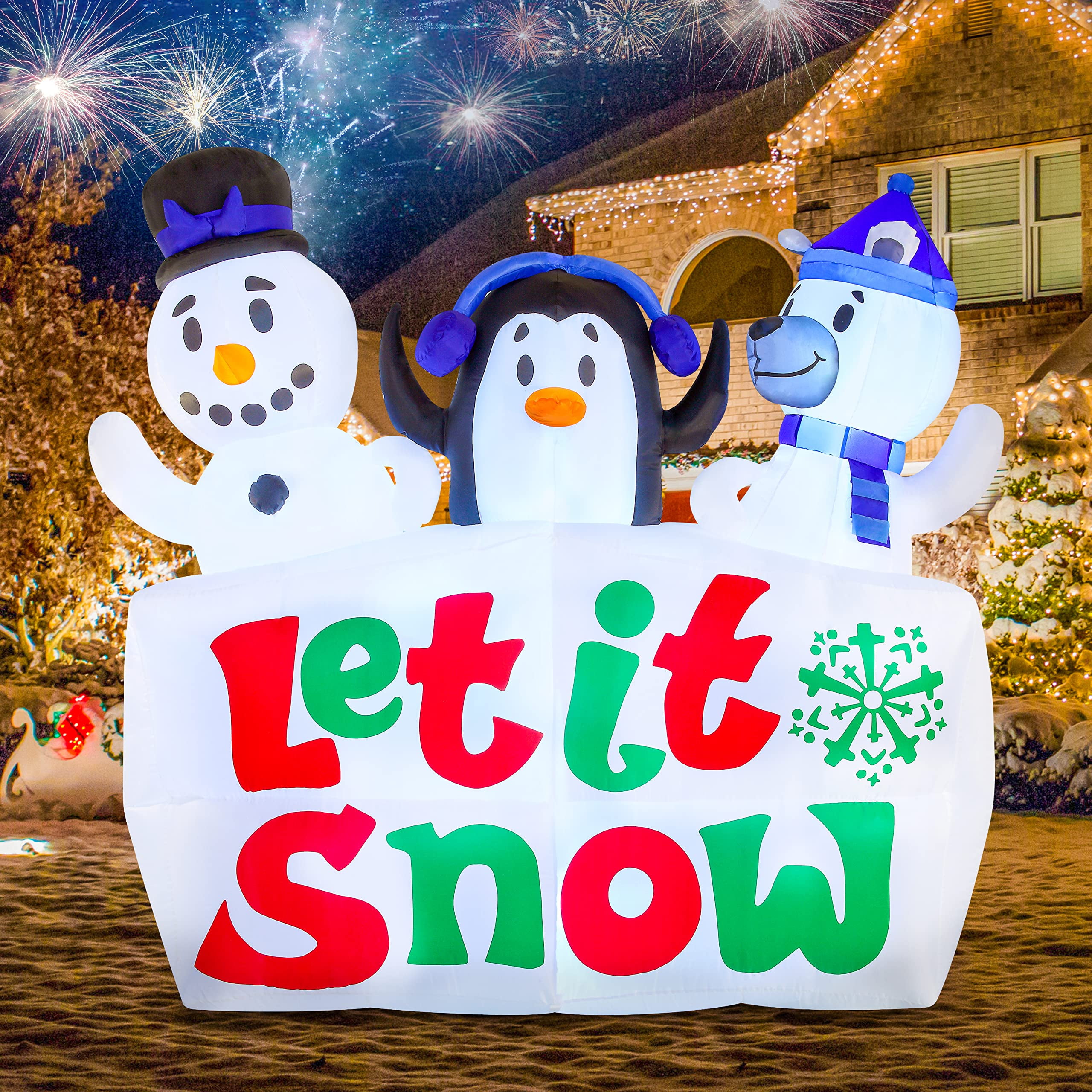 Joyfy 6 FT Christmas Inflatable Snowman with "Let It Snow" Sign, Built ...