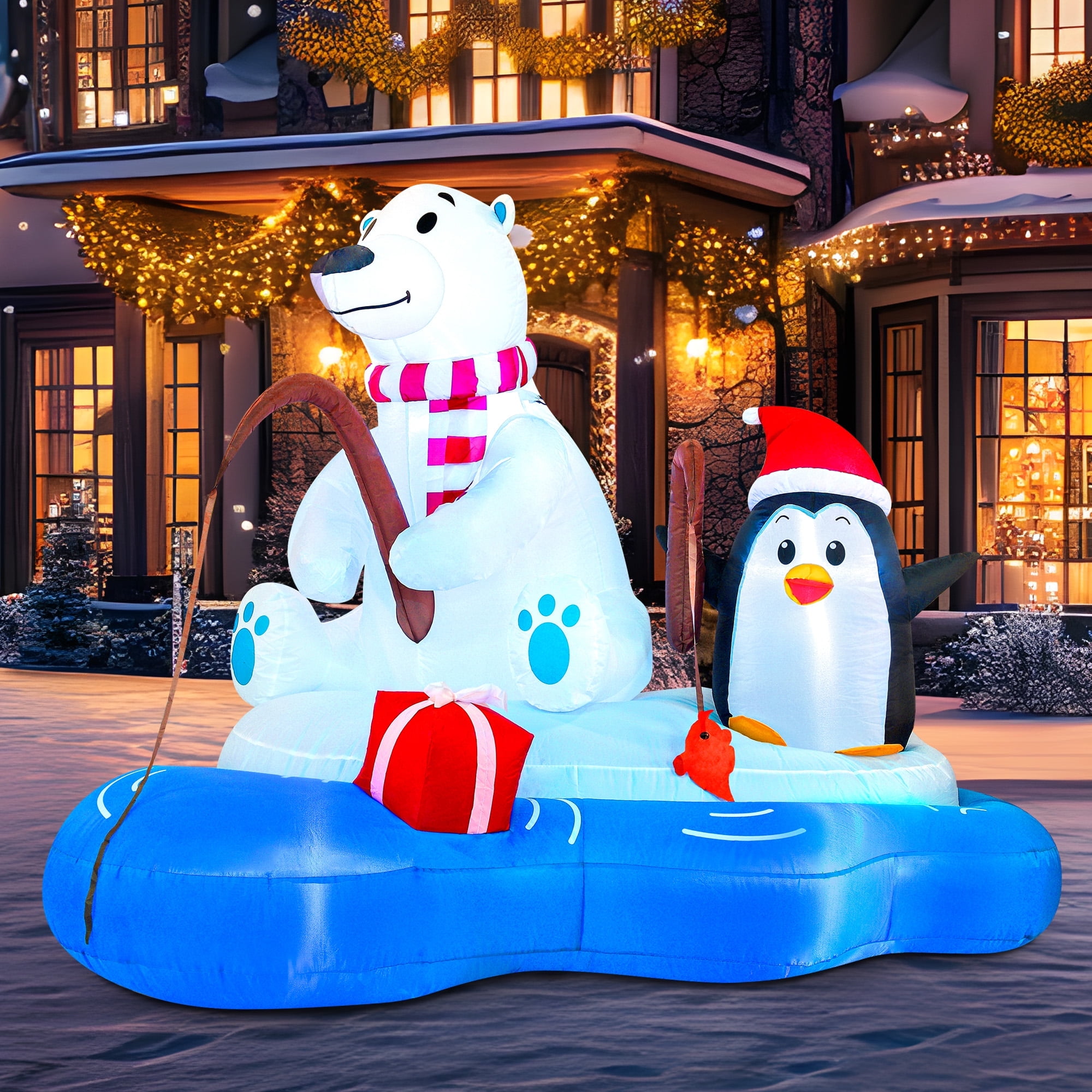 Joyfy 6 FT Christmas Inflatables Polar Bear Fishing with Penguin ...