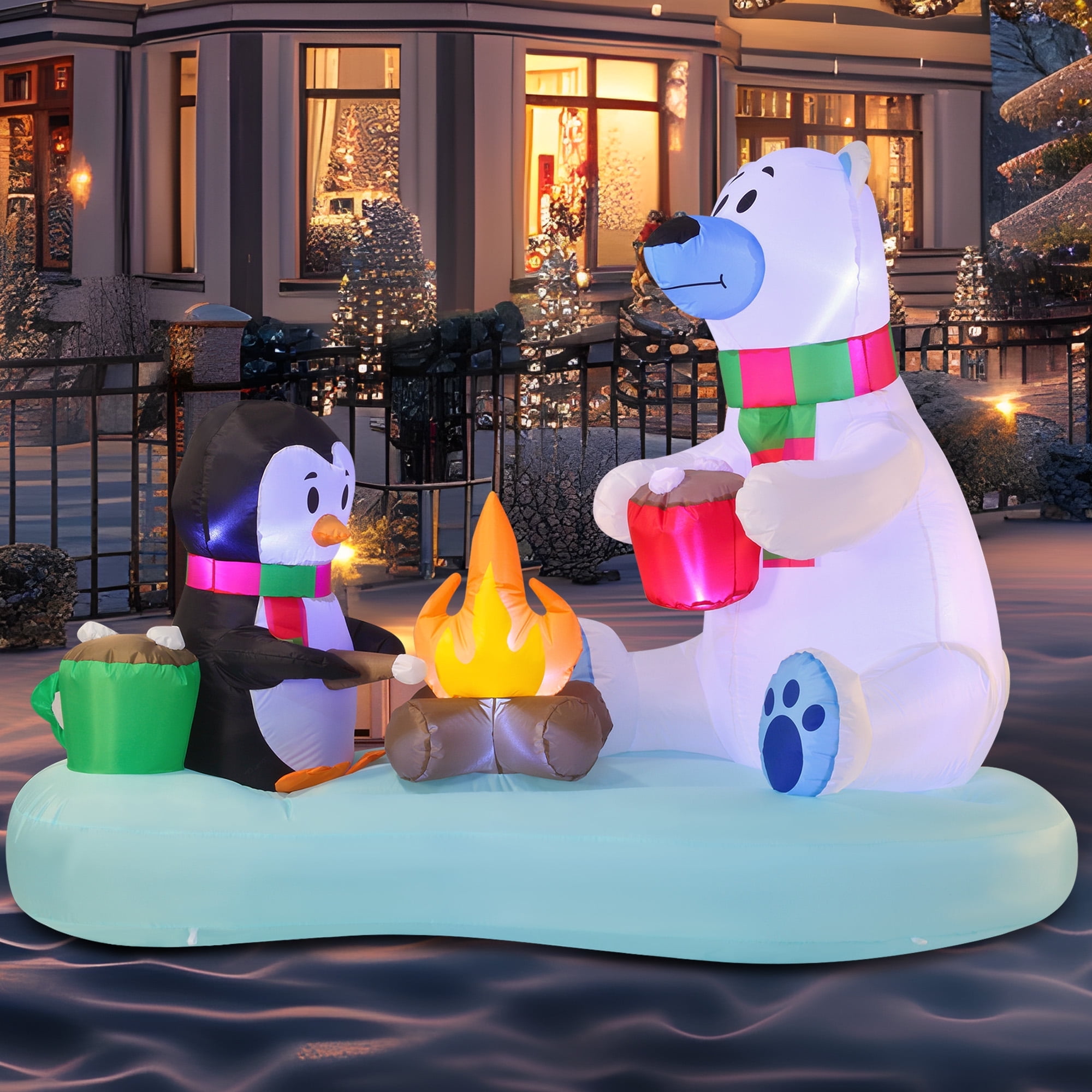 Joyfy 6 FT Christmas Inflatables Polar Bear and Penguin with Campfire ...